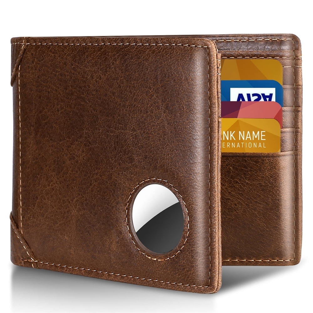 Swallowmall AirTag Wallet for Men,RFID Genuine Leather Bifold Wallets ...
