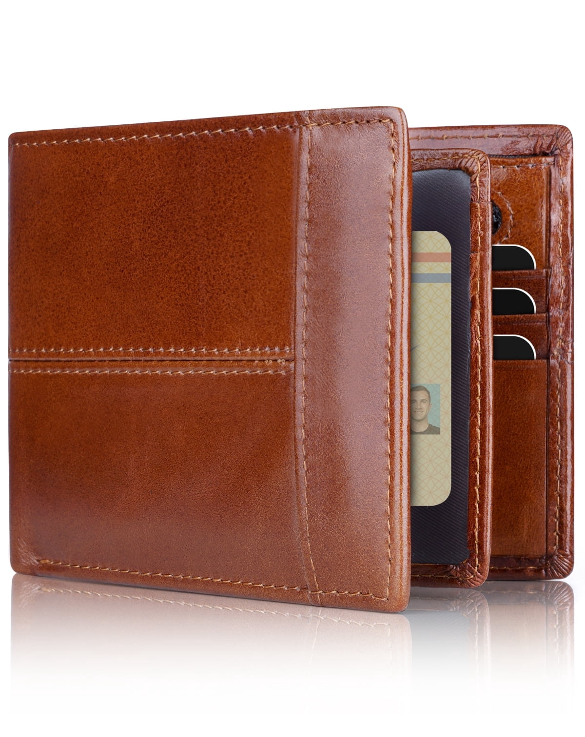 Swallowmall Mens Wallet RFID Genuine Leather Bifold Wallets For Men, ID ...