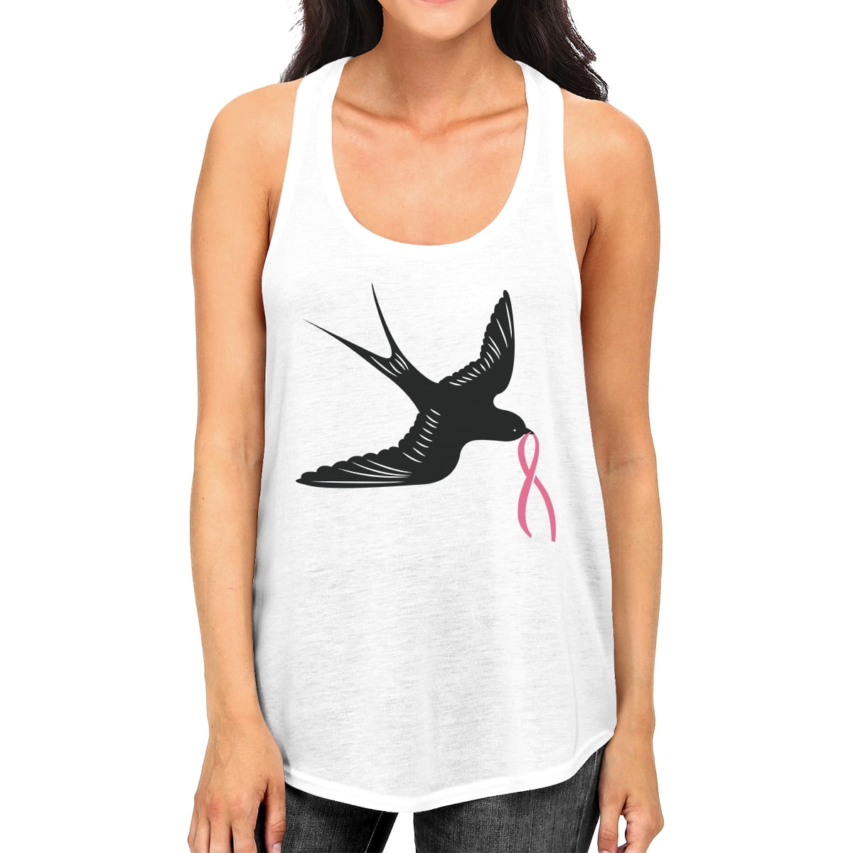 Swallows Birds Pink Ribbon Tank Top Womens Racerback Graphic Tanks ...
