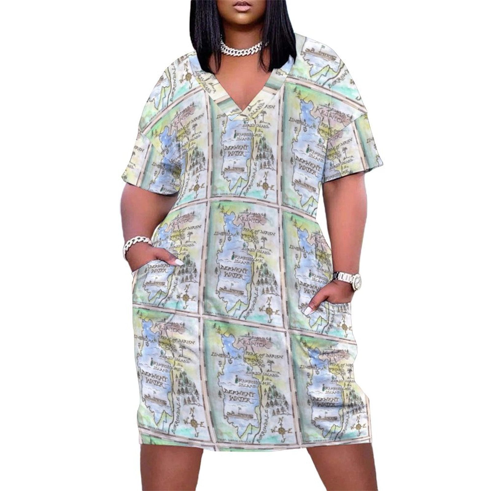 Swallows and Amazons map of Derwentwater by Sophie Neville - Loose Pocket Dress Prom gown Summer ...