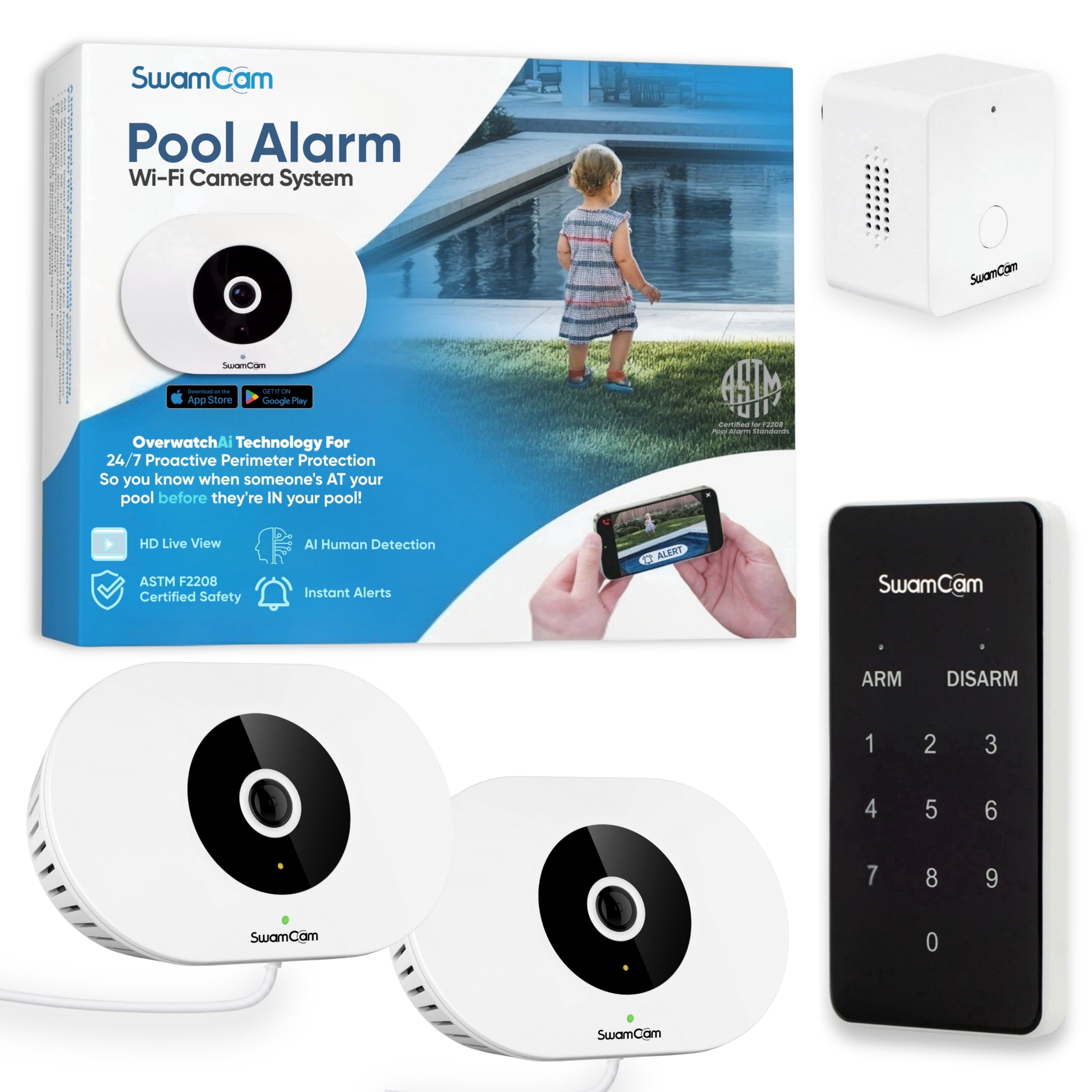 SwamCam Pool Alarm Dual Wi-Fi Camera System ASTM F2208 Certified, for ...