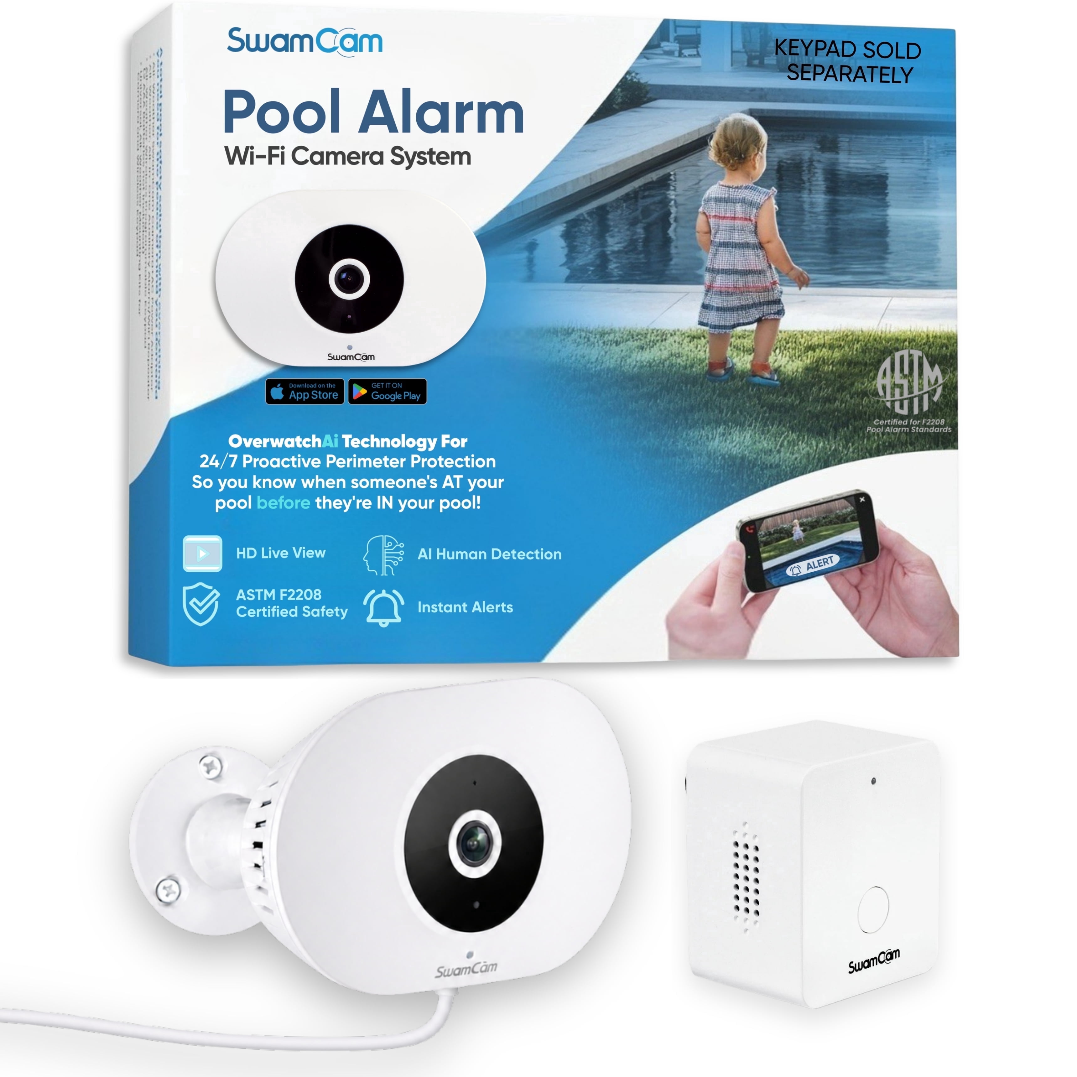 SwamCam Pool Alarm Wi-Fi Camera System – ASTM F2208 Certified – Smart ...
