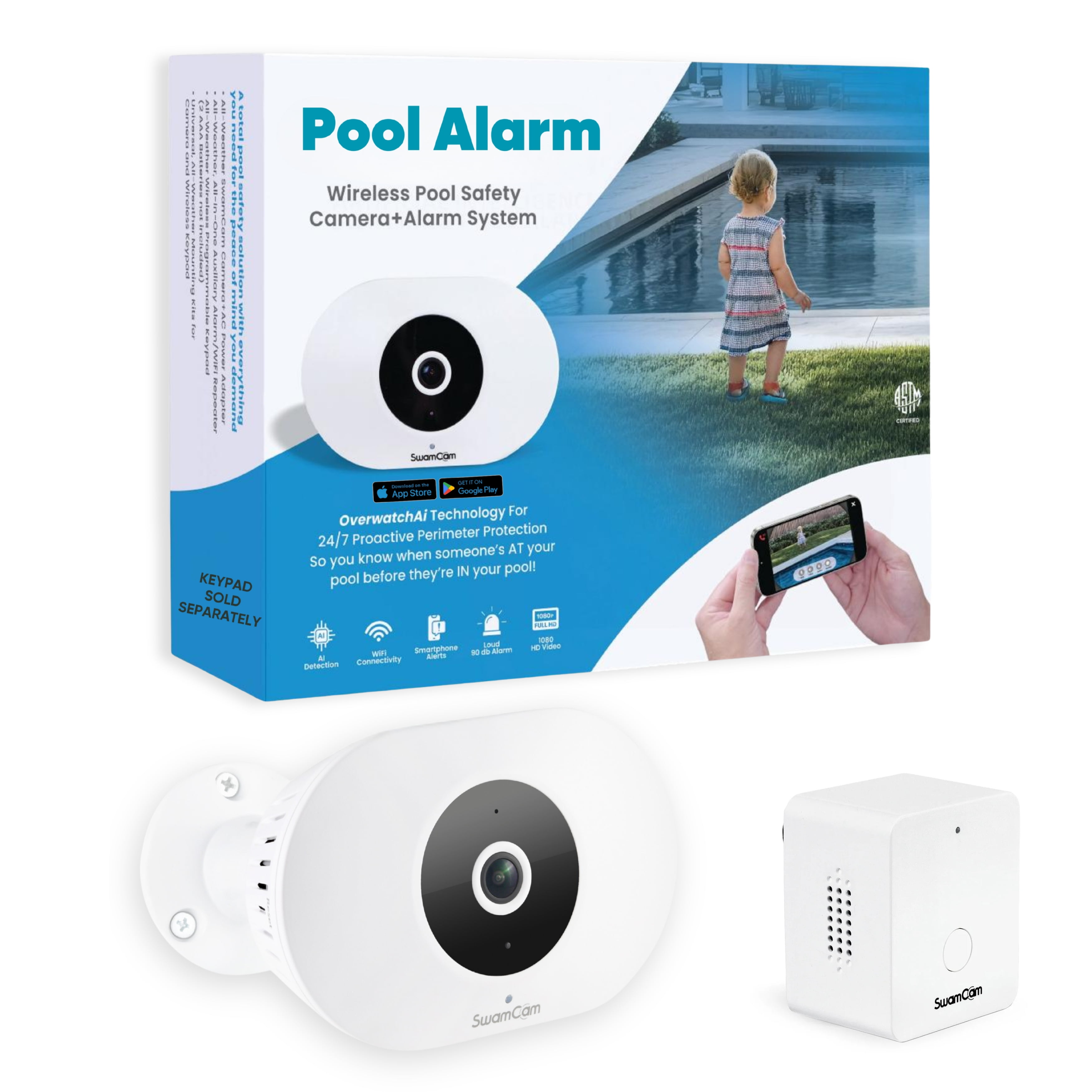 SwamCam Pool Alarm Wi-Fi Camera System – ASTM F2208 Certified – Smart ...
