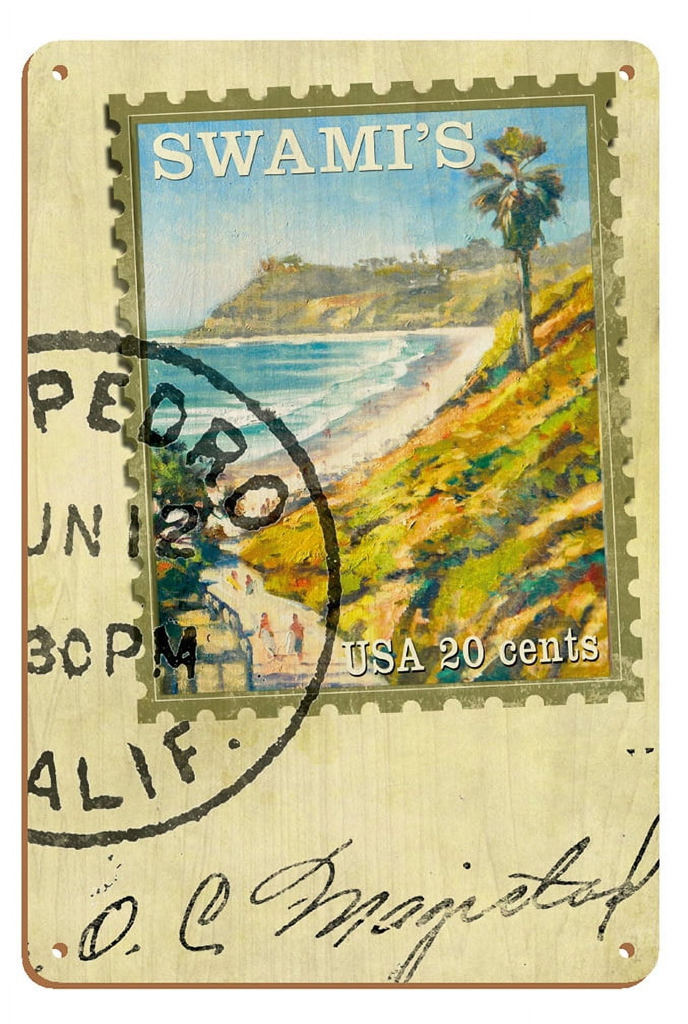 Swami’s Beach - Encinitas California - Postage Stamp - Vintage Travel ...
