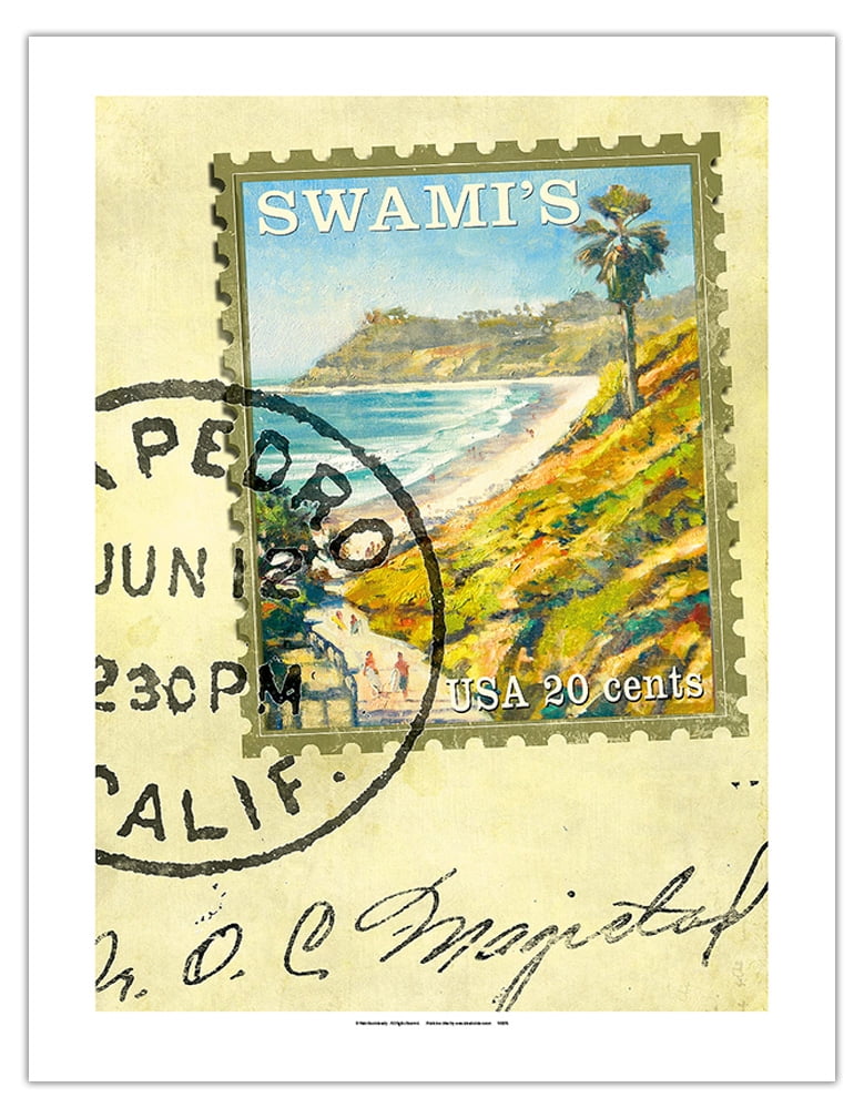 Swami’s Beach - Encinitas California - Postage Stamp - Vintage Travel ...