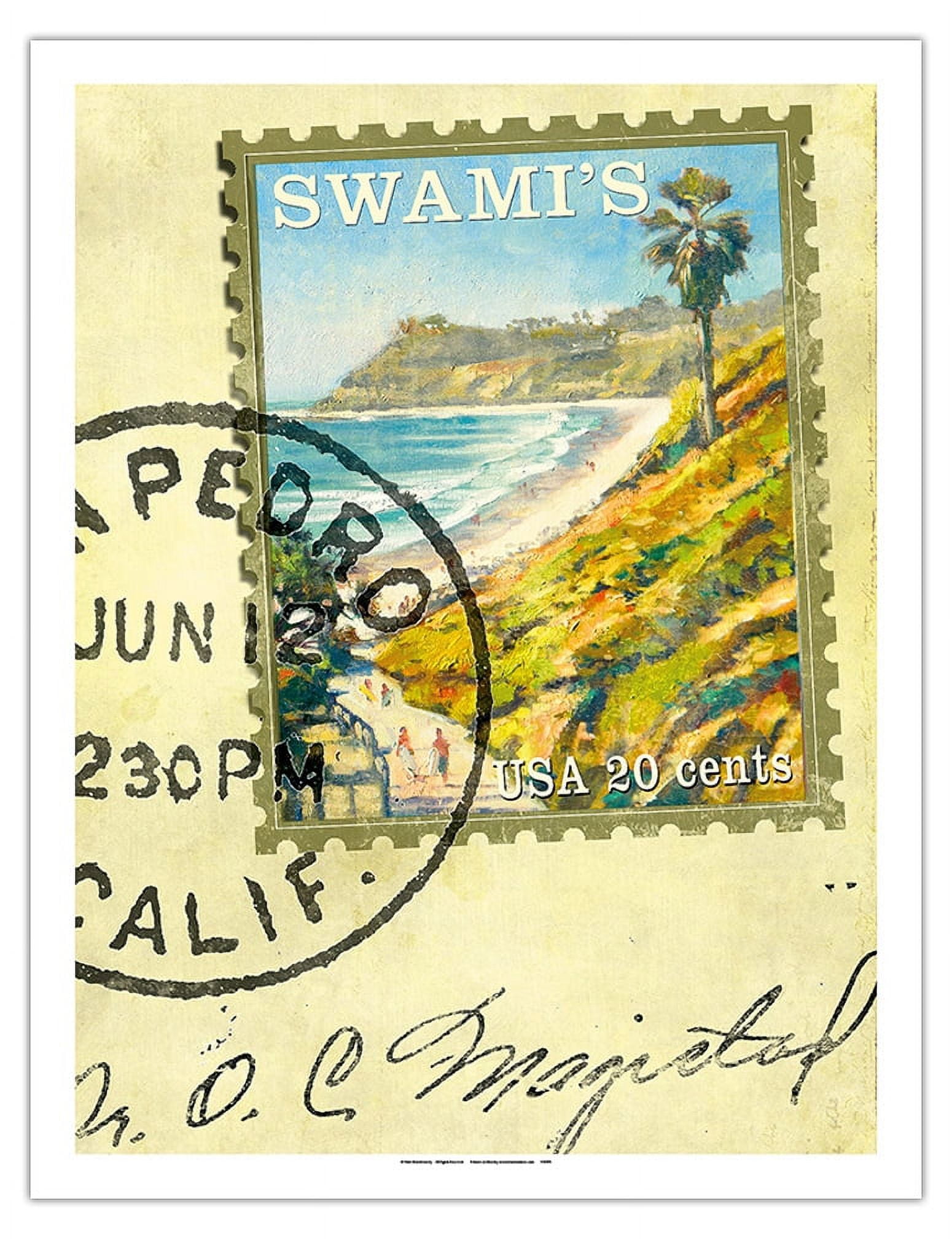 Swami’s Beach - Encinitas California - Postage Stamp - Vintage Travel ...