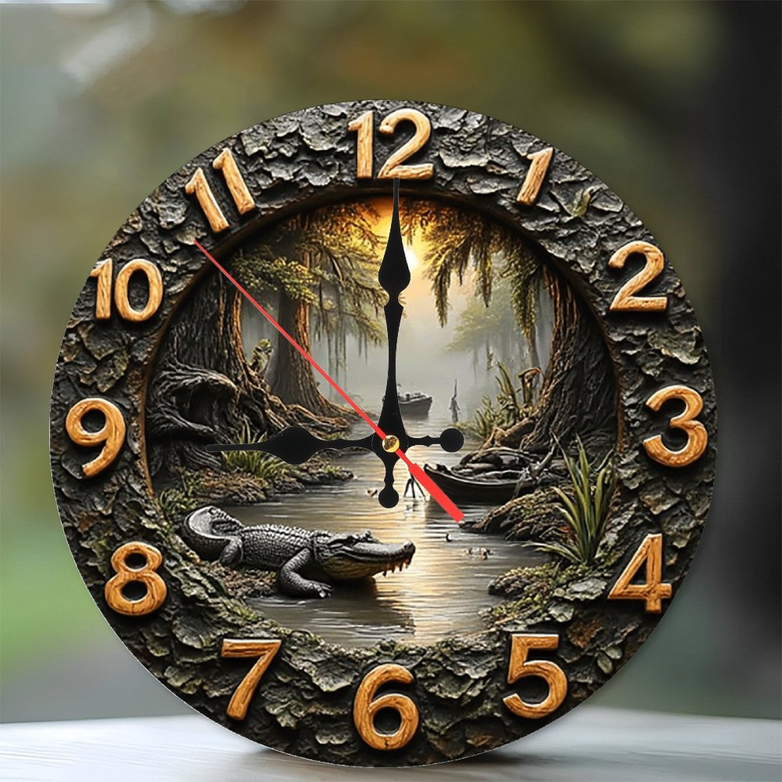 Swamp Alligator Sunset Wall Clock 10-Inch Silent Wooden Wall Clock ...