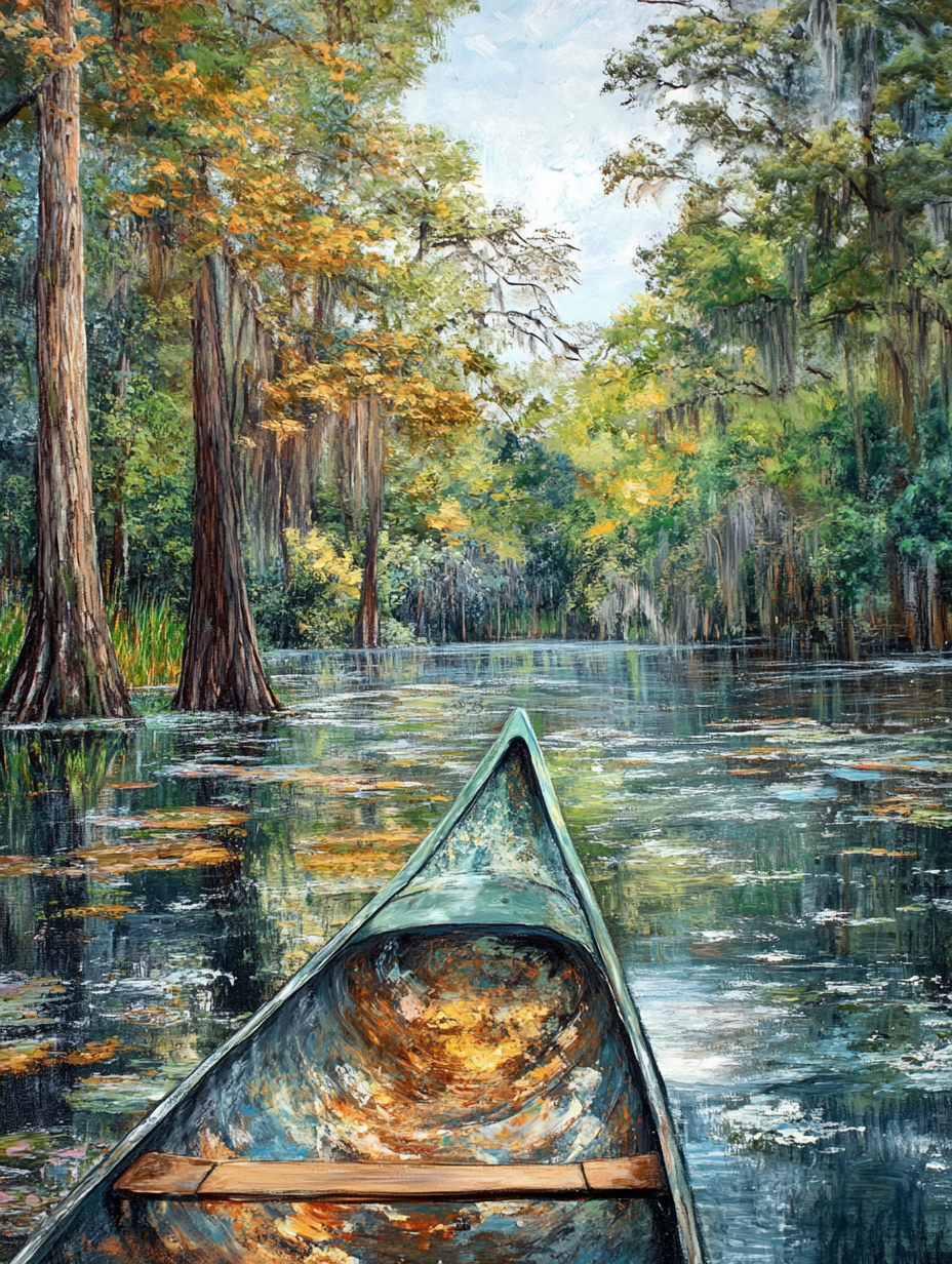 Swamp Canoe Canvas Art Print，Perfect for Living Room，Bedroom，Bathroom ...