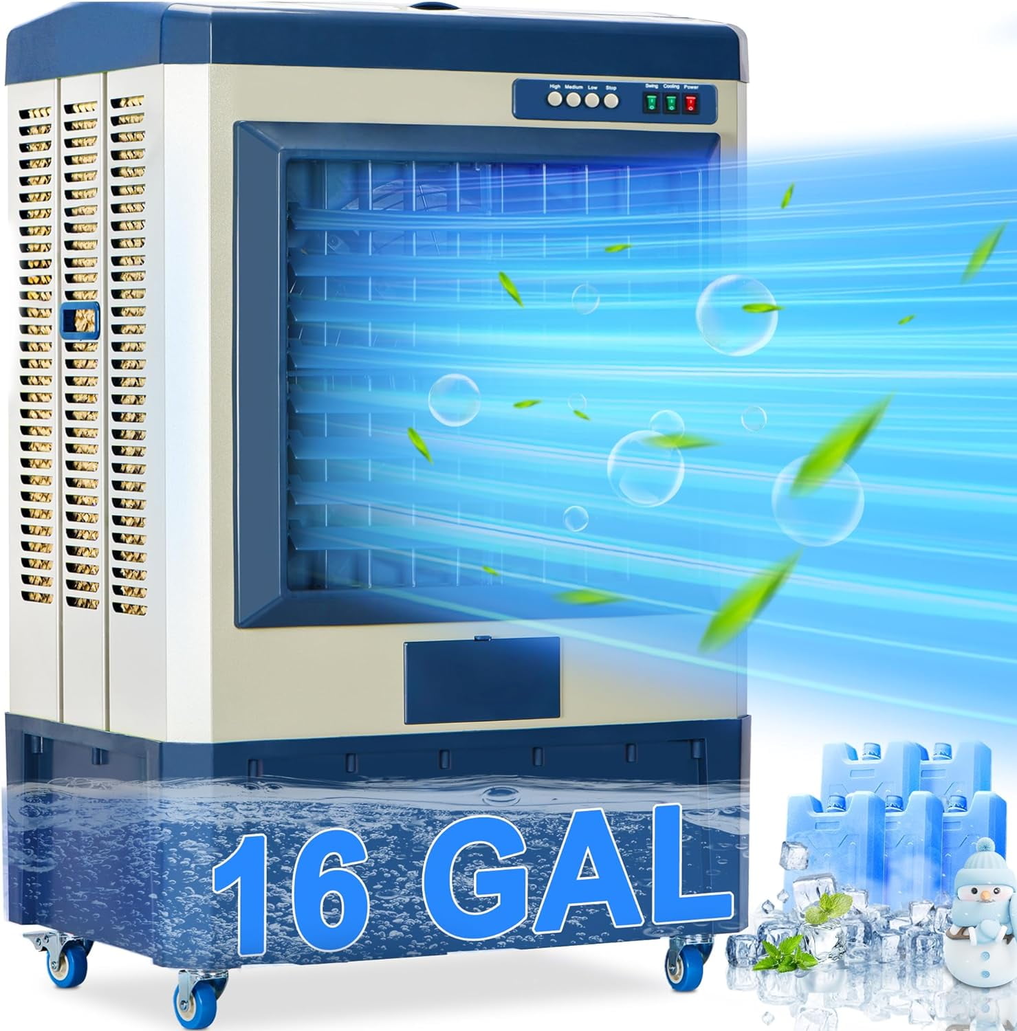 Swamp Cooler, 5300 CFM Evaporative Air Cooler, 16 Gal Water Tank ...