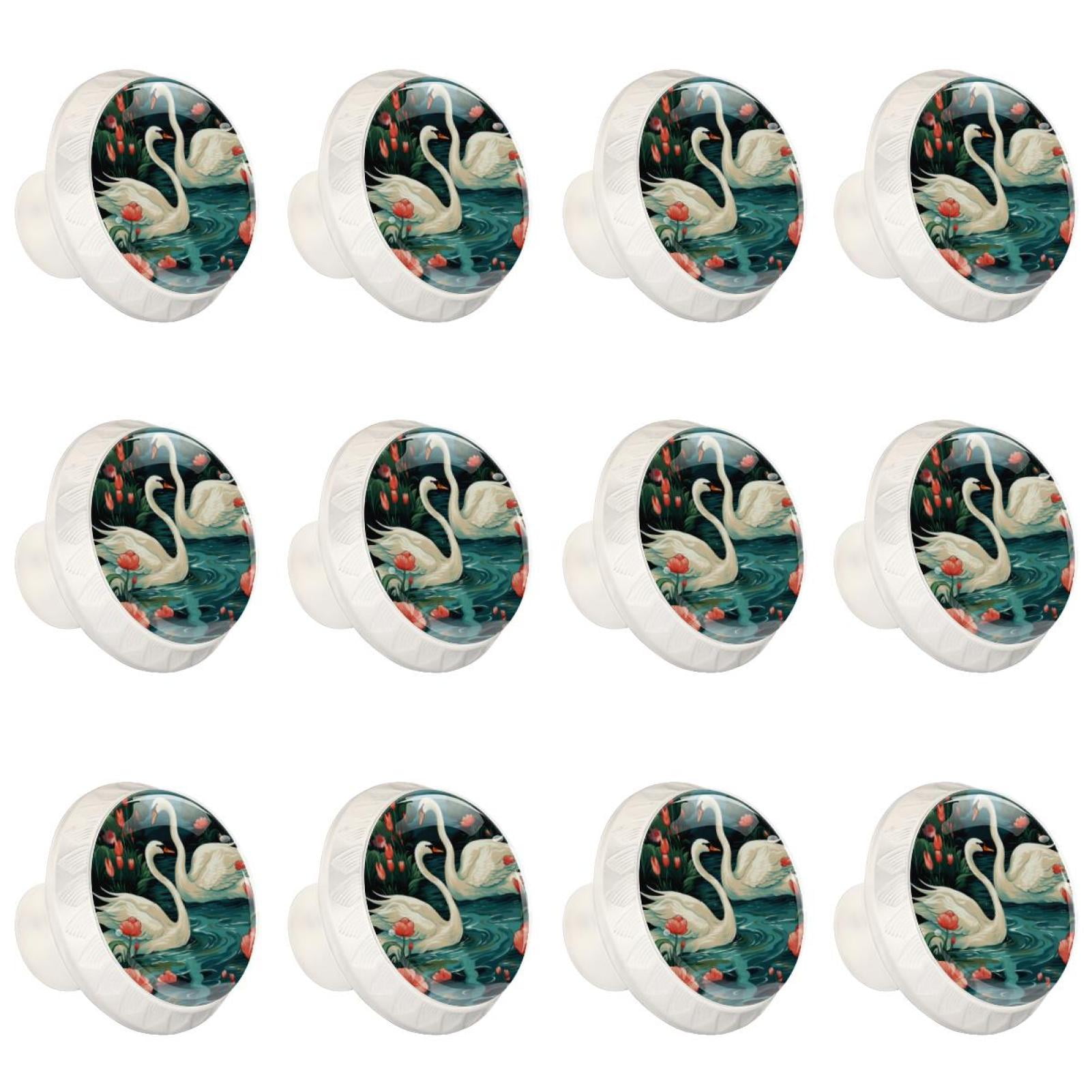 Swan 12 Pcs White Round Drawer Pulls with Screws,ABS and Glass Cabinet ...