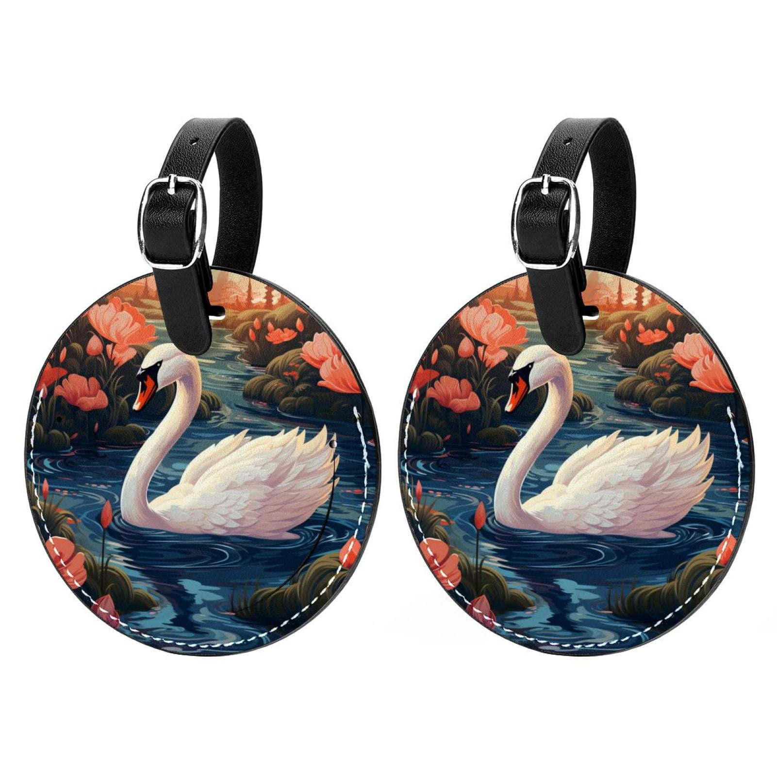 Swan 2Pcs PU Leather Round Luggage Tags with Privacy Cover and Name ID ...
