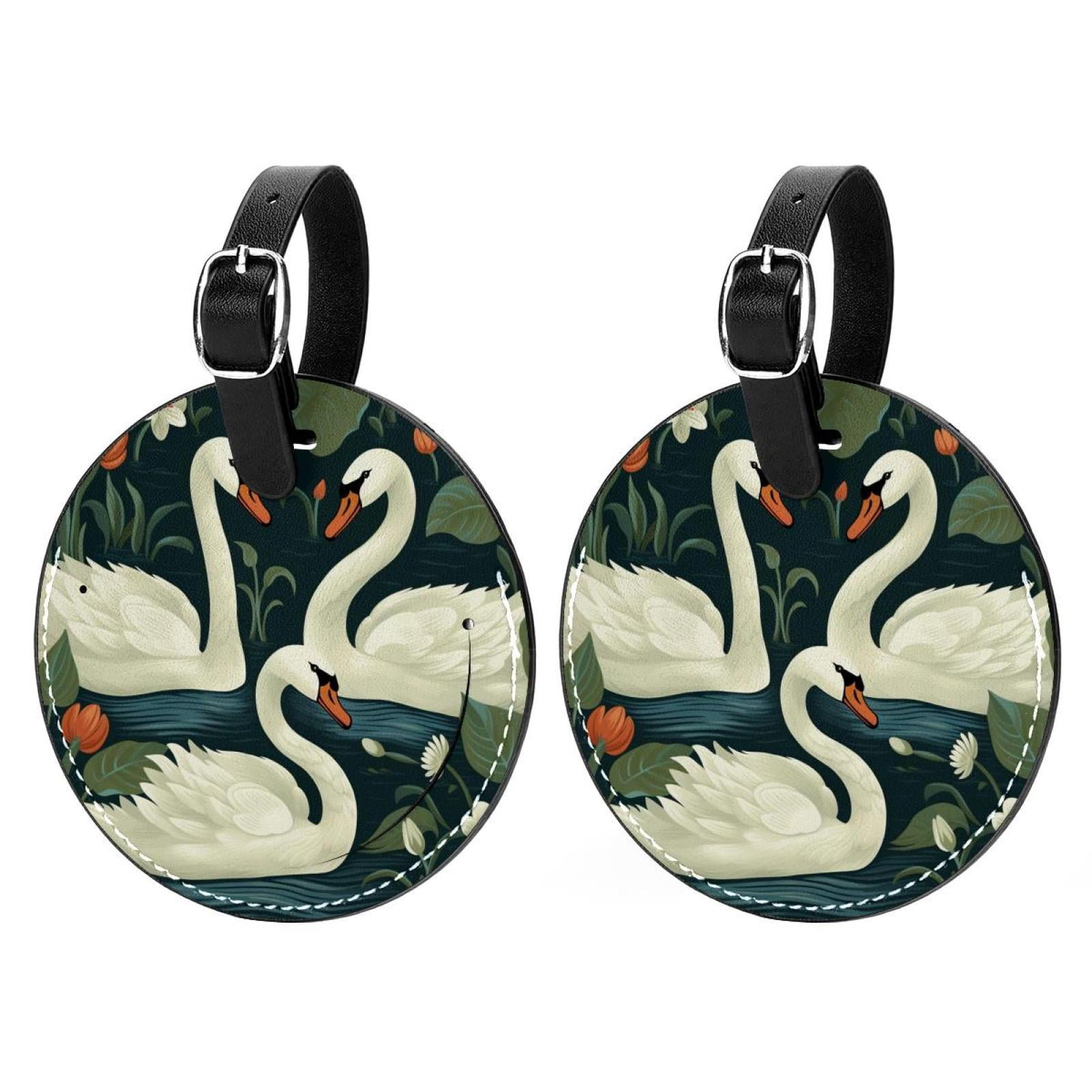 Swan 2Pcs PU Leather Round Luggage Tags with Privacy Cover and Name ID ...