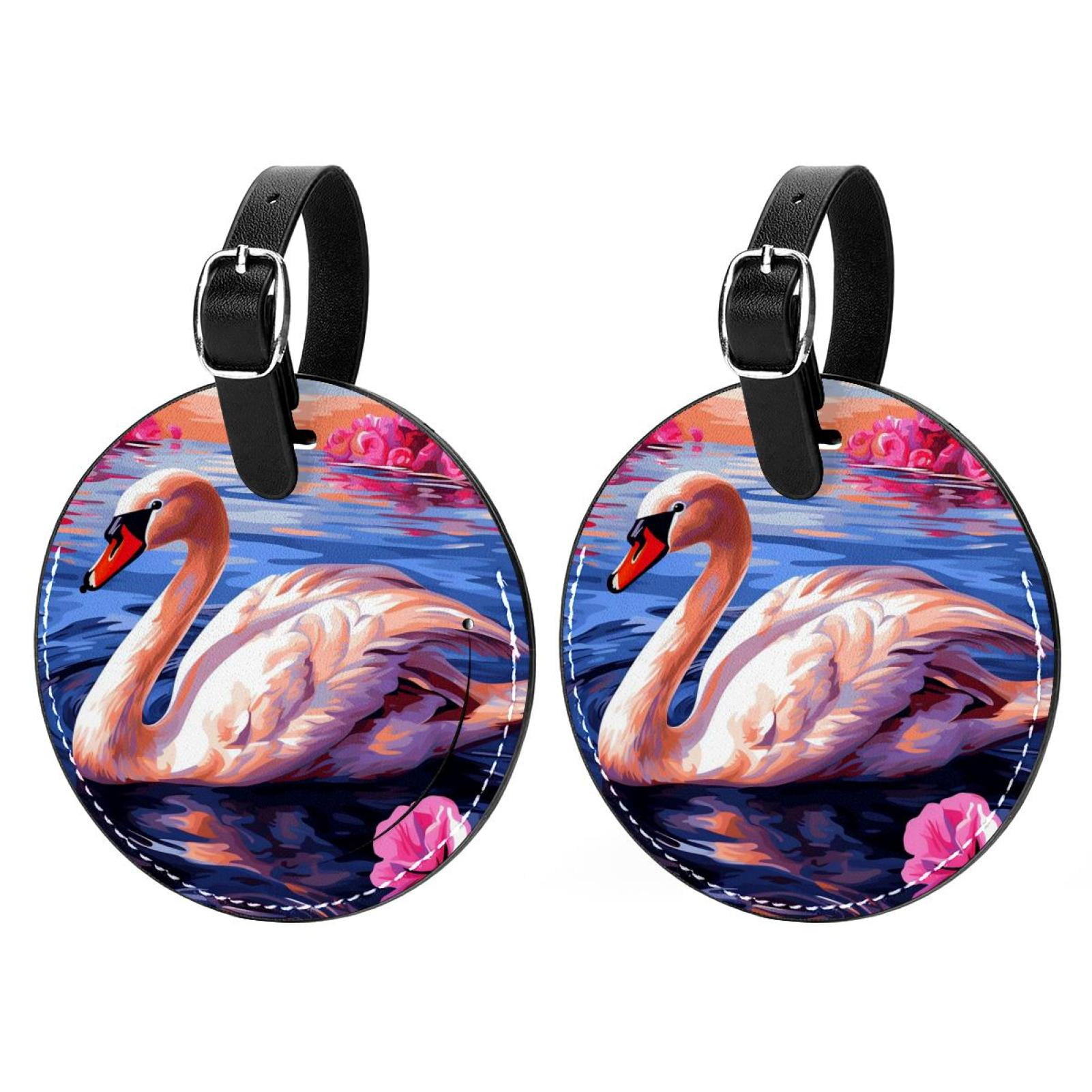Swan 2Pcs PU Leather Round Luggage Tags with Privacy Cover and Name ID ...