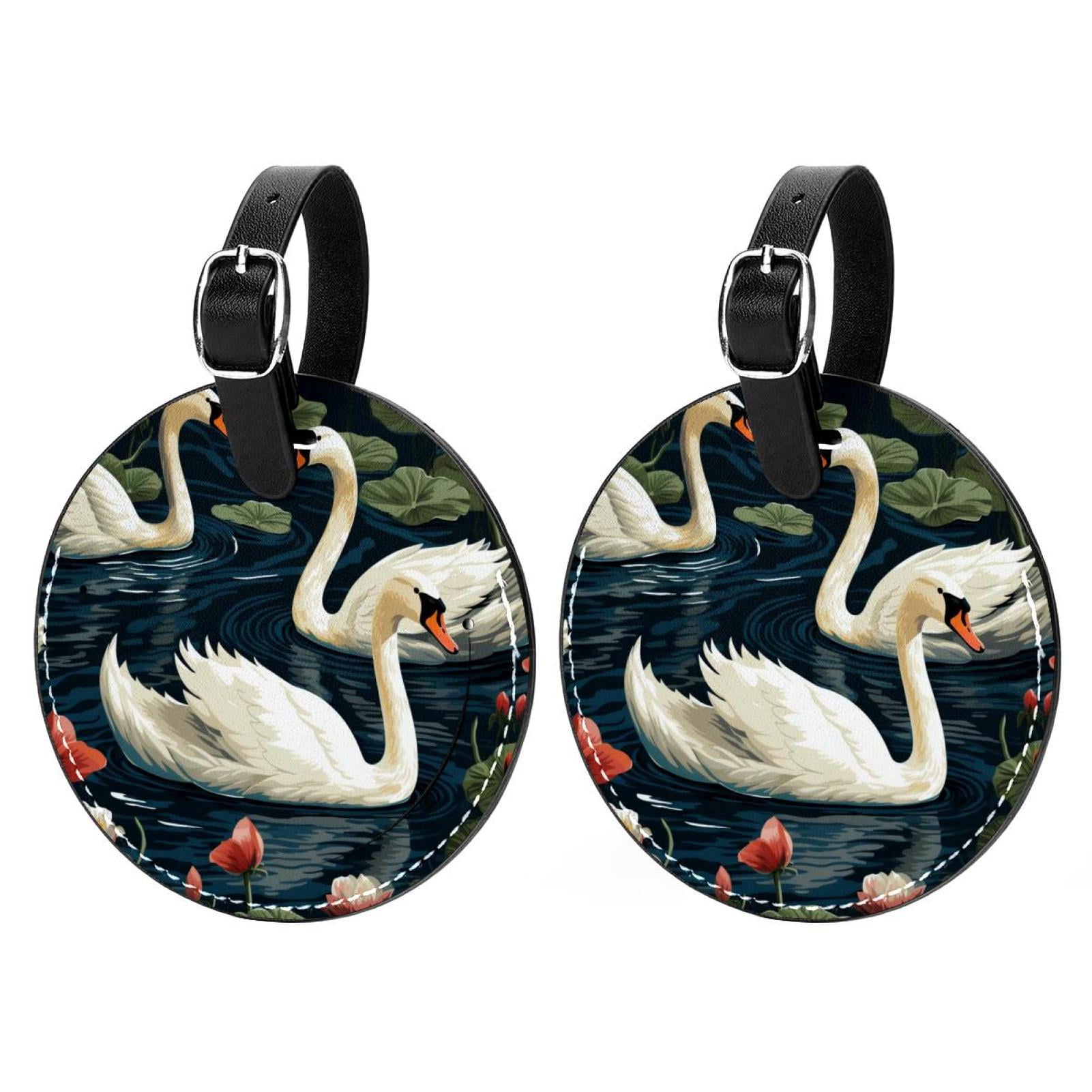 Swan 2Pcs PU Leather Round Luggage Tags with Privacy Cover and Name ID ...