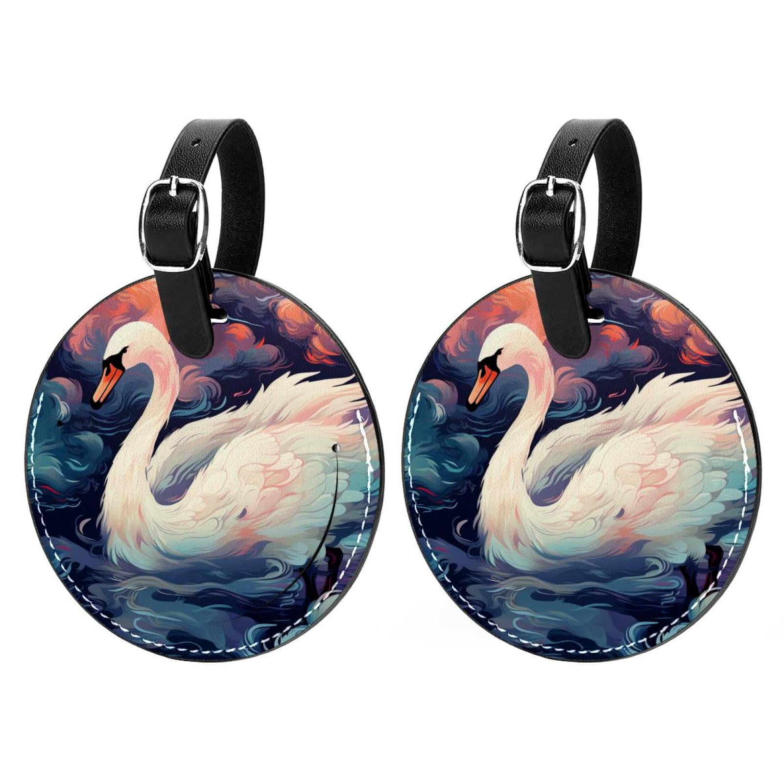 Swan 2pcs PU Leather Round Bag Tags with Privacy Cover and Name ID Tag ...
