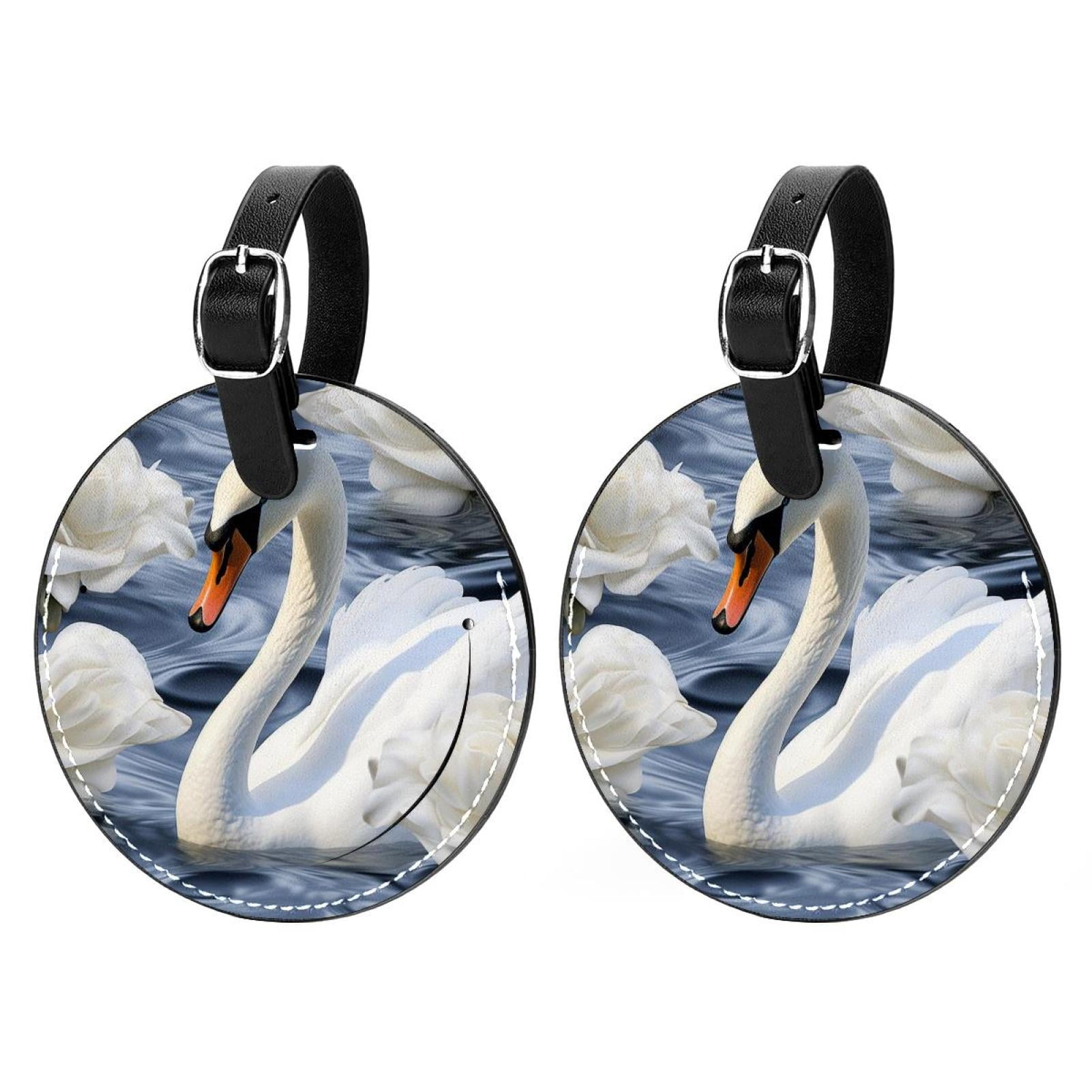 Swan 2pcs PU Leather Round Bag Tags with Privacy Cover and Name ID Tag ...