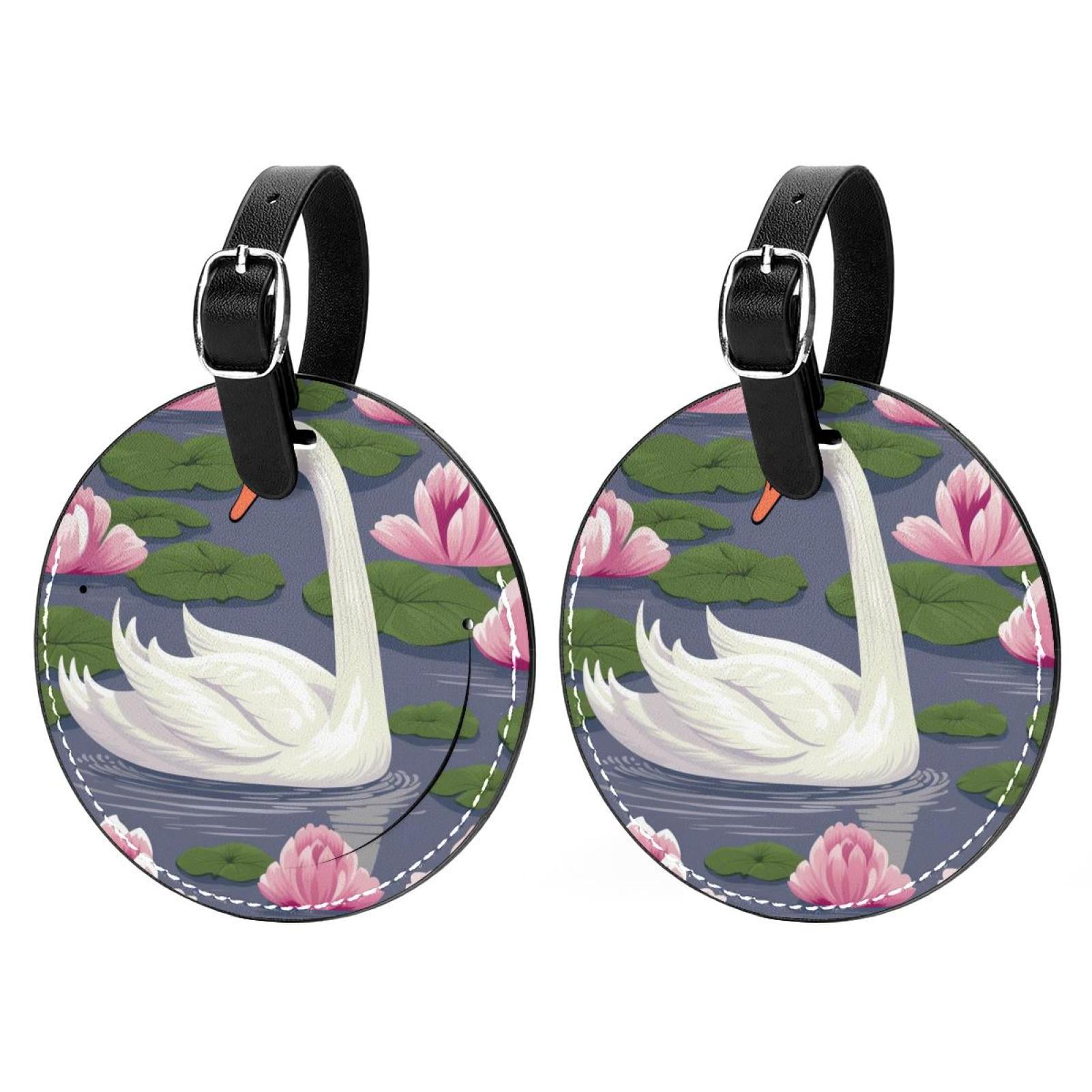 Swan 2pcs PU Leather Round Bag Tags with Privacy Cover and Name ID Tag ...