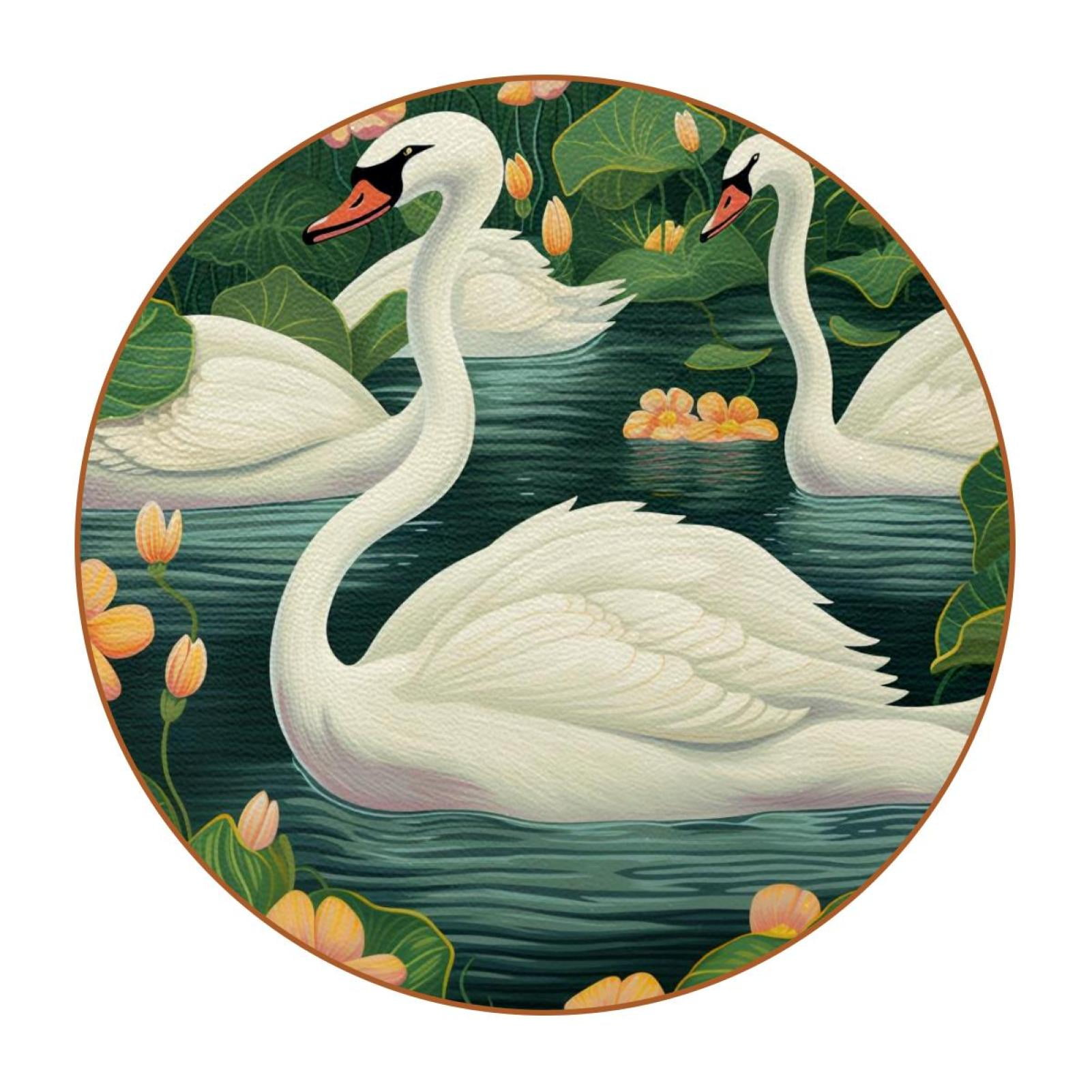 Swan 6PCS Round Microfiber Leather Coasters 11x11 cm/4.3x4.3 in - Set ...