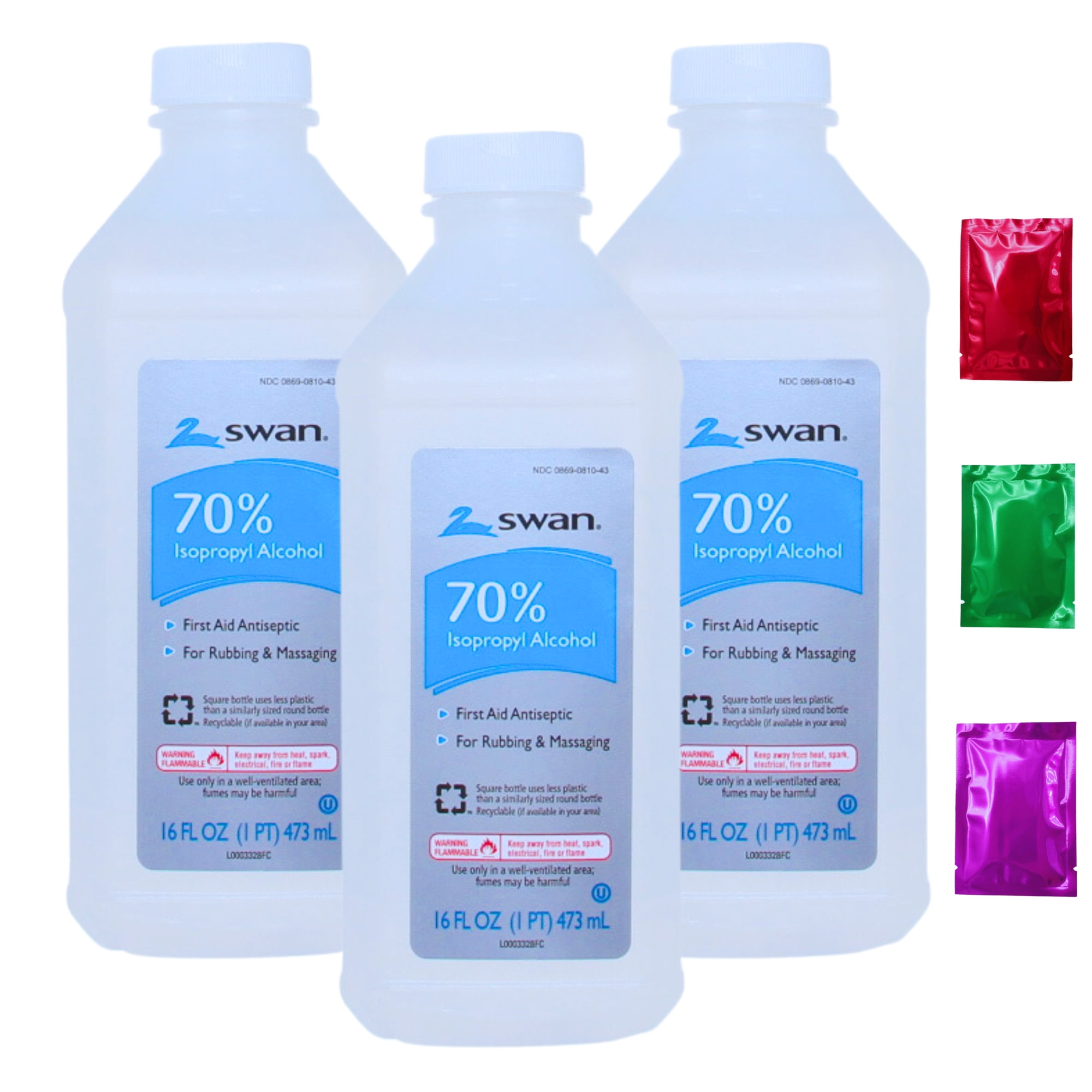 Swan 70% Isopropyl Alcohol, 16oz Bottle (Pack of 3) First Aid Wound ...