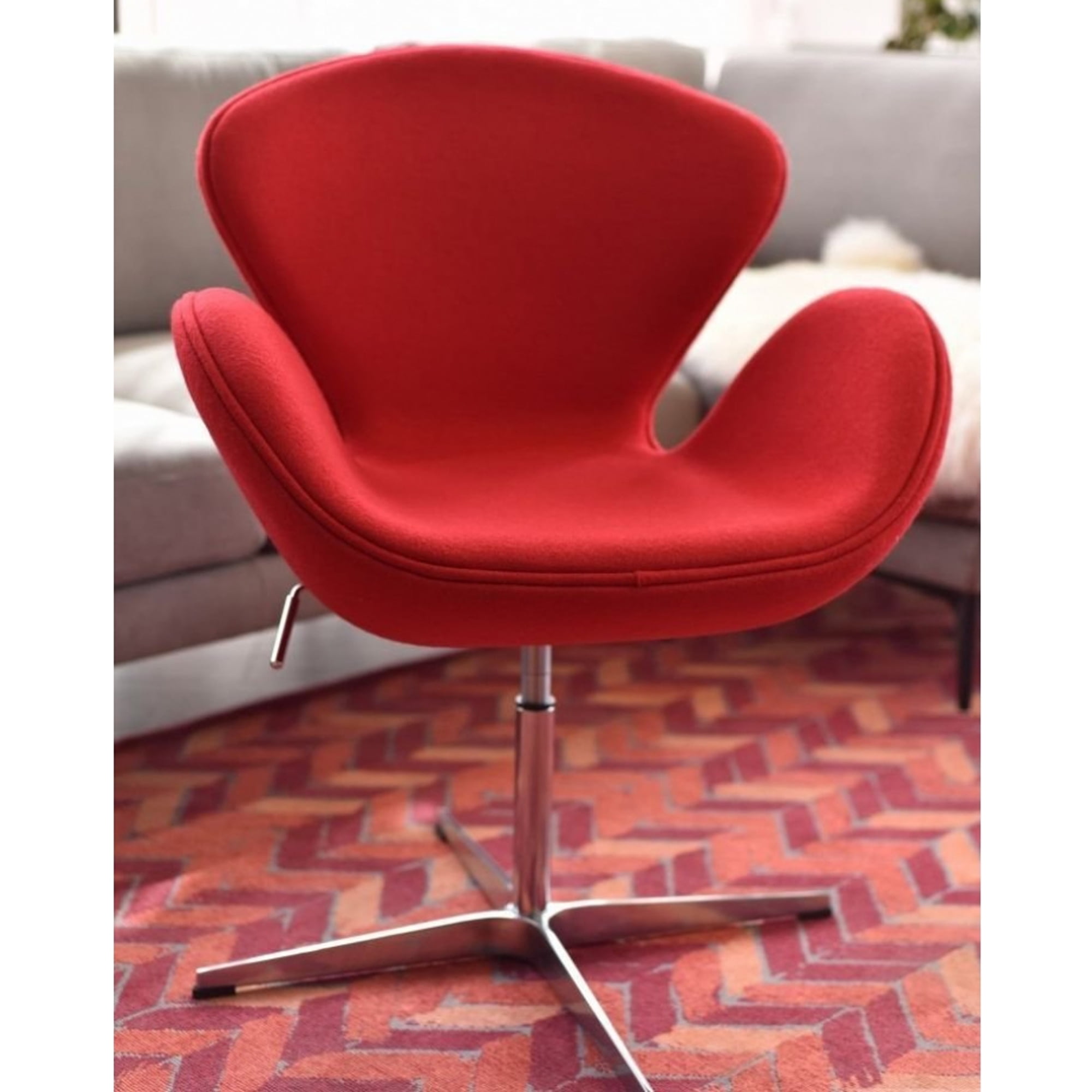 Swan Accent Chair (Red) - Retro Style Chair Featuring Elegant Curved ...