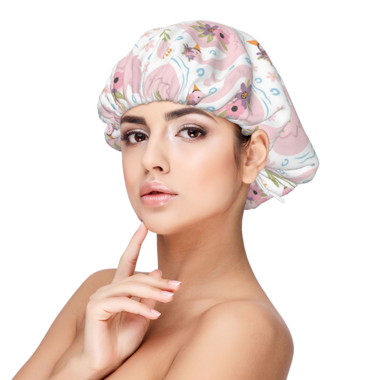 Swan And Flowers Silk Bonnet for Sleeping Women Men, Adjustable Elastic ...