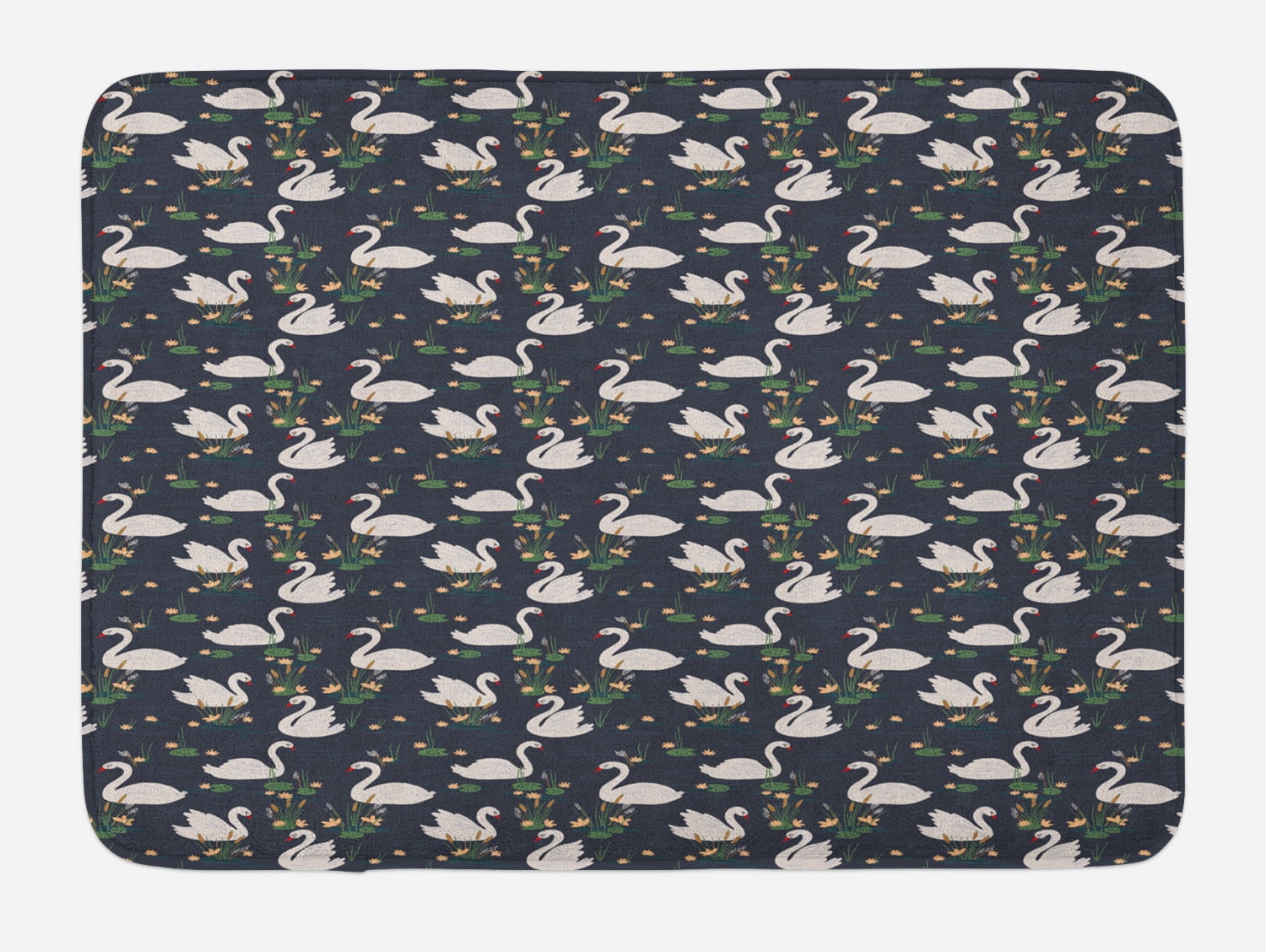 Swan Bath Mat, Pond Lilies and Cattails Growth with White Waterfowls on ...