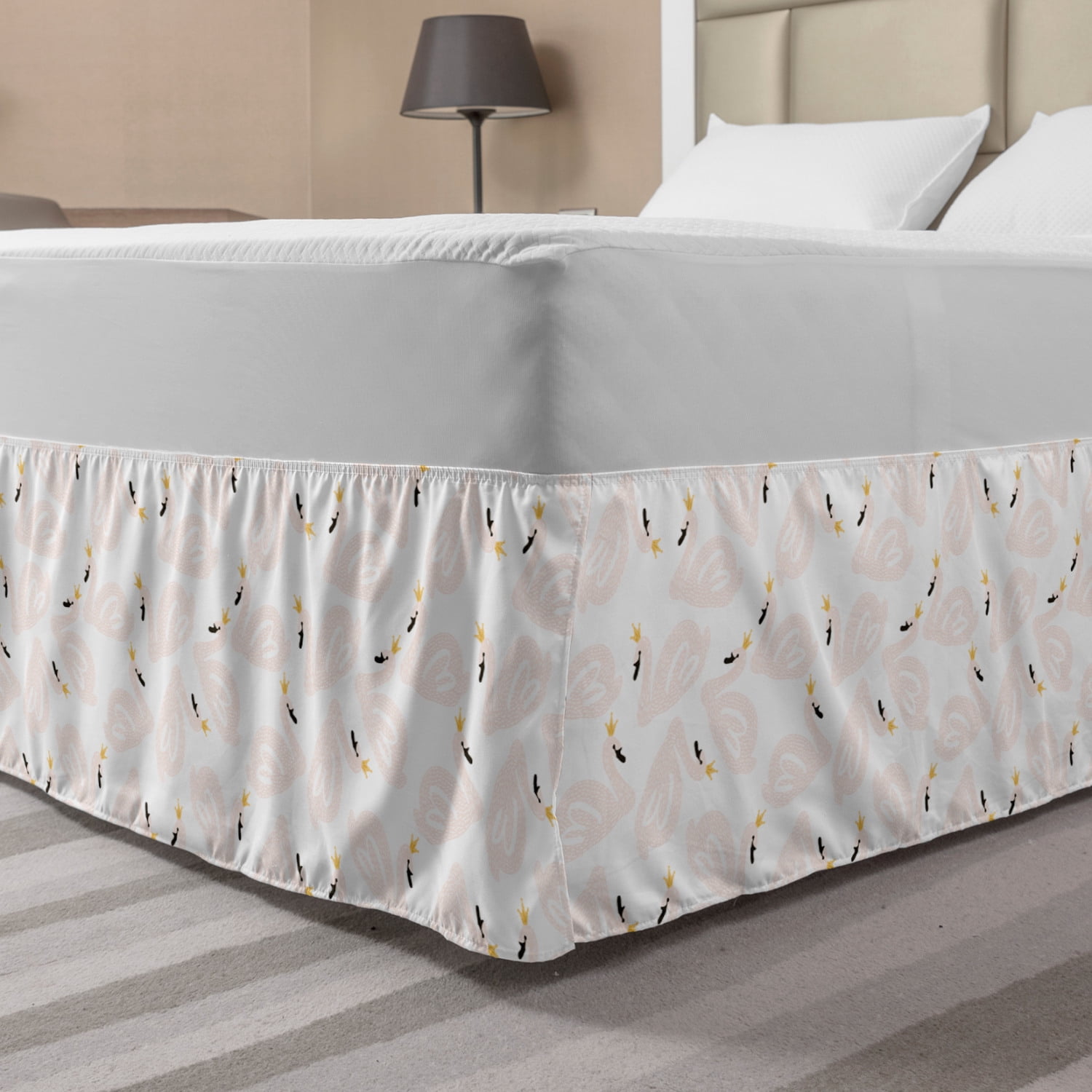 Swan Bed Skirt, Childish Doodle Style Pastel Color Swan Princesses ...