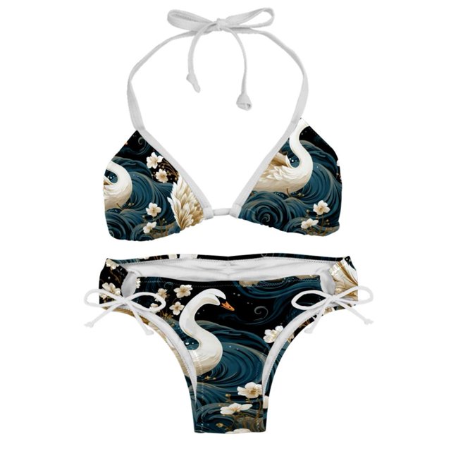 Swan Bikini Set Swim Suit Detachable Sponge Adjustable Strap Two-Pack ...