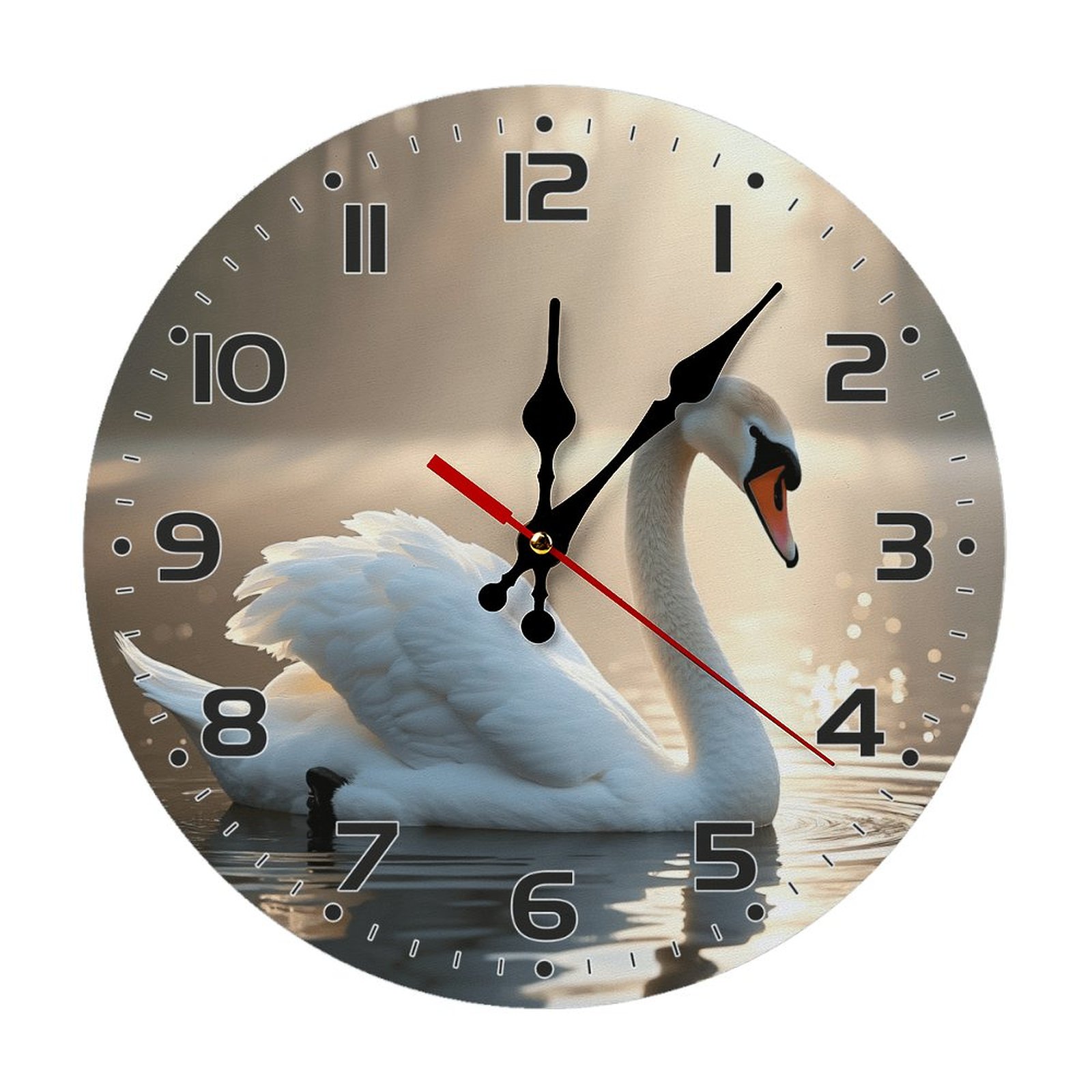 Swan Bird Water Wall Clock 10 Inch Silent Non Ticking Round Clock ...