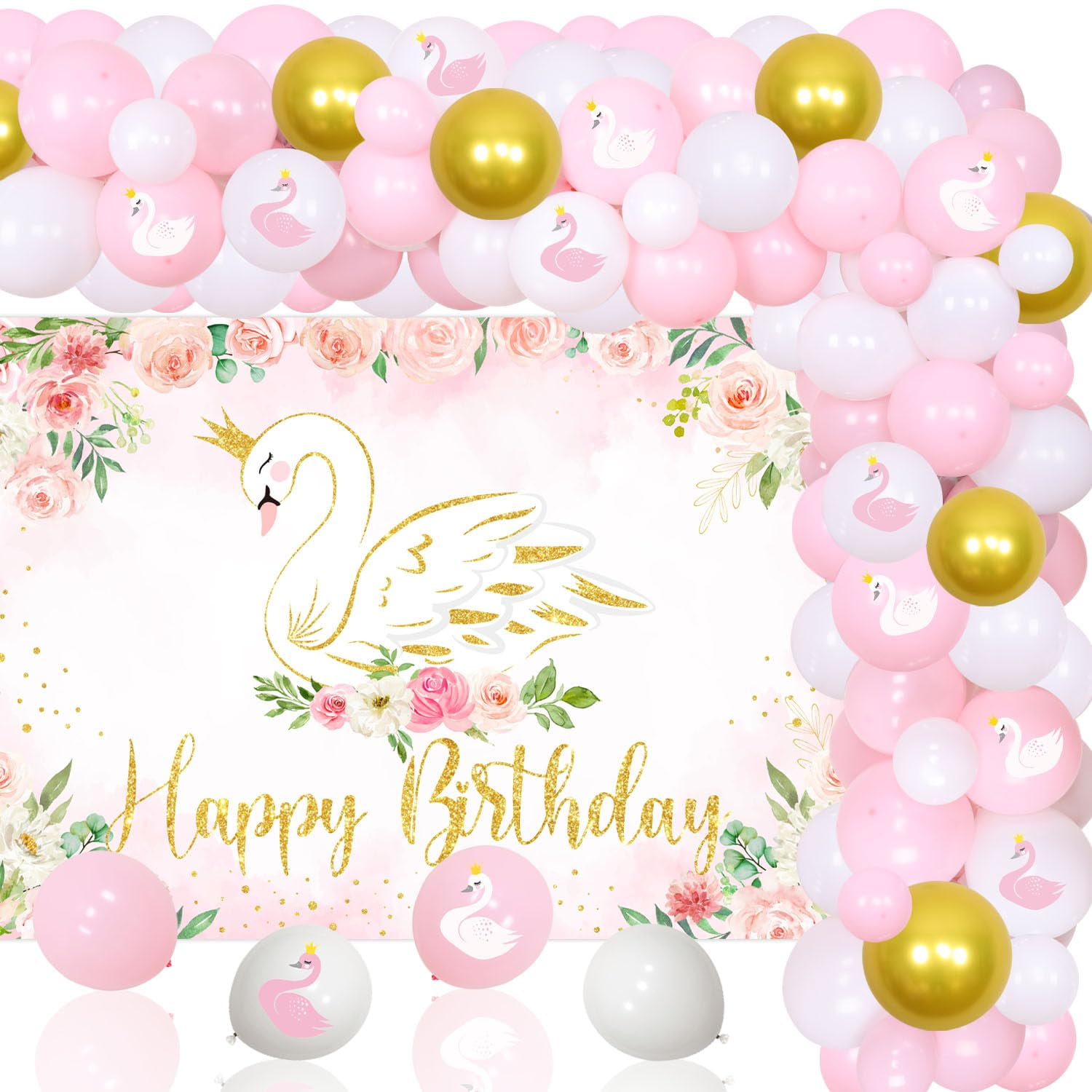 Swan Birthday Party AJH3 Decorations Crown Swan Birthday Backdrop ...