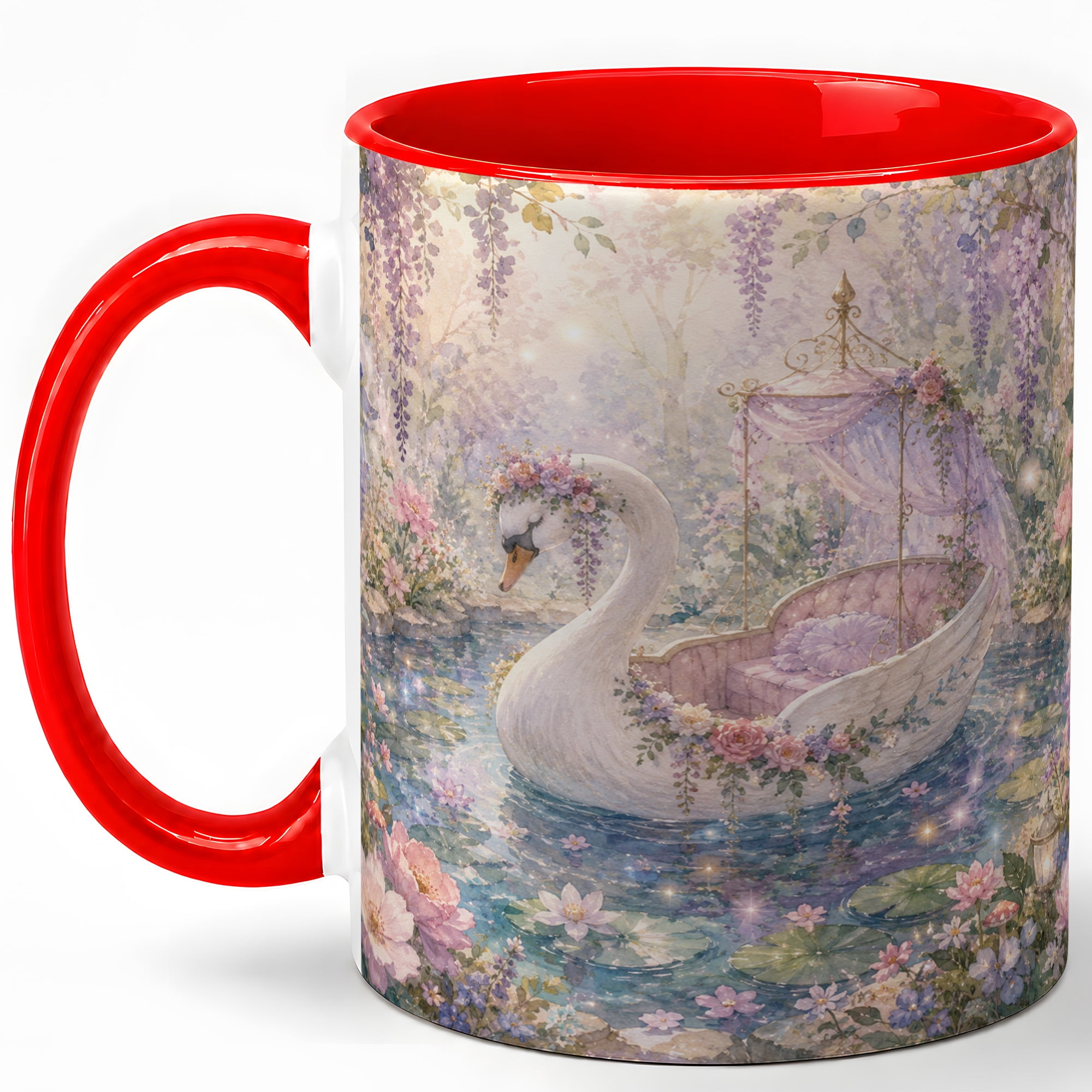 Swan Boat Coffee Mug, Fantasy Garden Mug for Women, Watercolor Swan ...