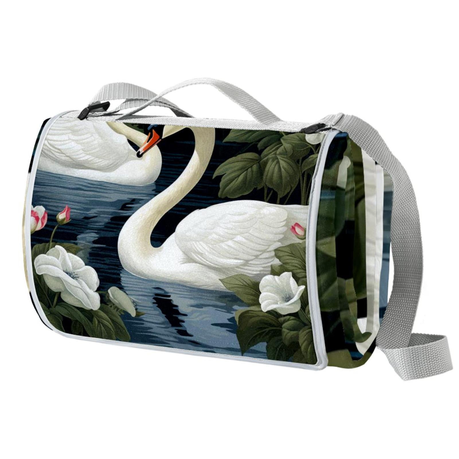 Swan Canvas Beach Blanket Picnic Mat - Outdoor Oversized Sandproof Mat ...