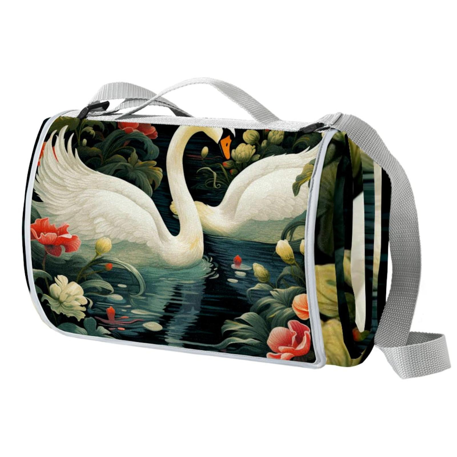 Swan Canvas Picnic Mat Waterproof Outdoor Blanket with Carrying Strap ...