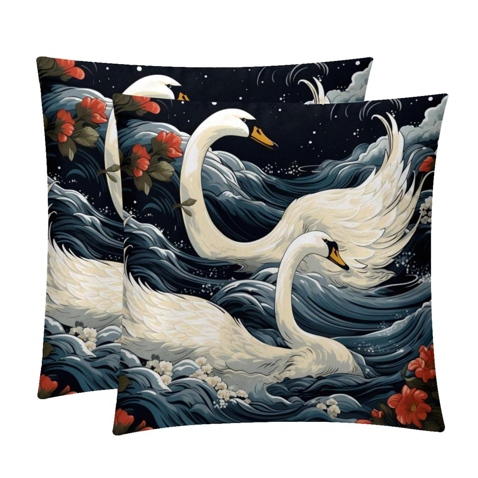 Swan Covers Throw Pillow Set - 2 Pack Throw Pillow Inserts Included ...