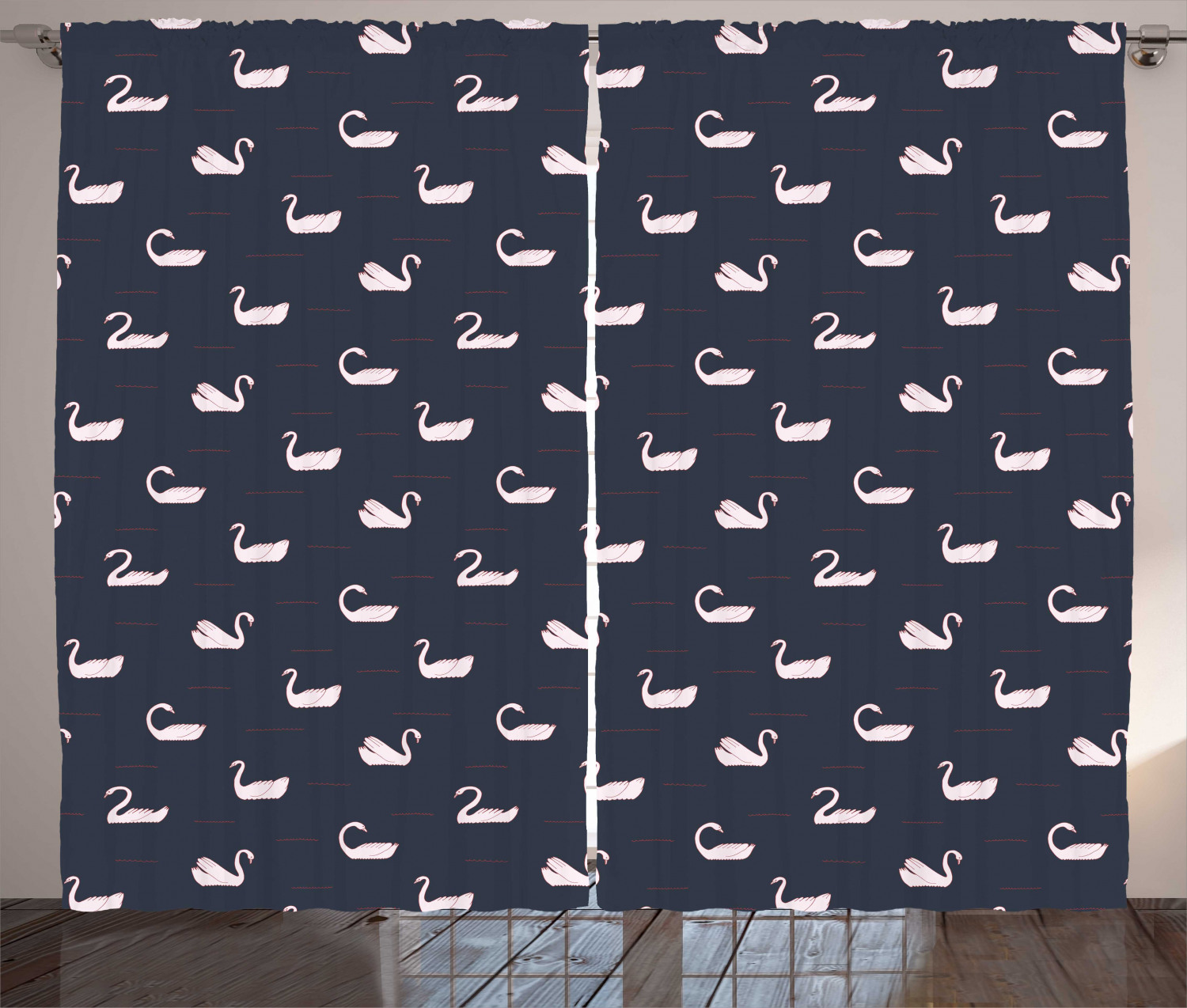 Ambesonne Swan Curtains 2 Panel Set, Dark Lake with Calm Waves, 108" x ...