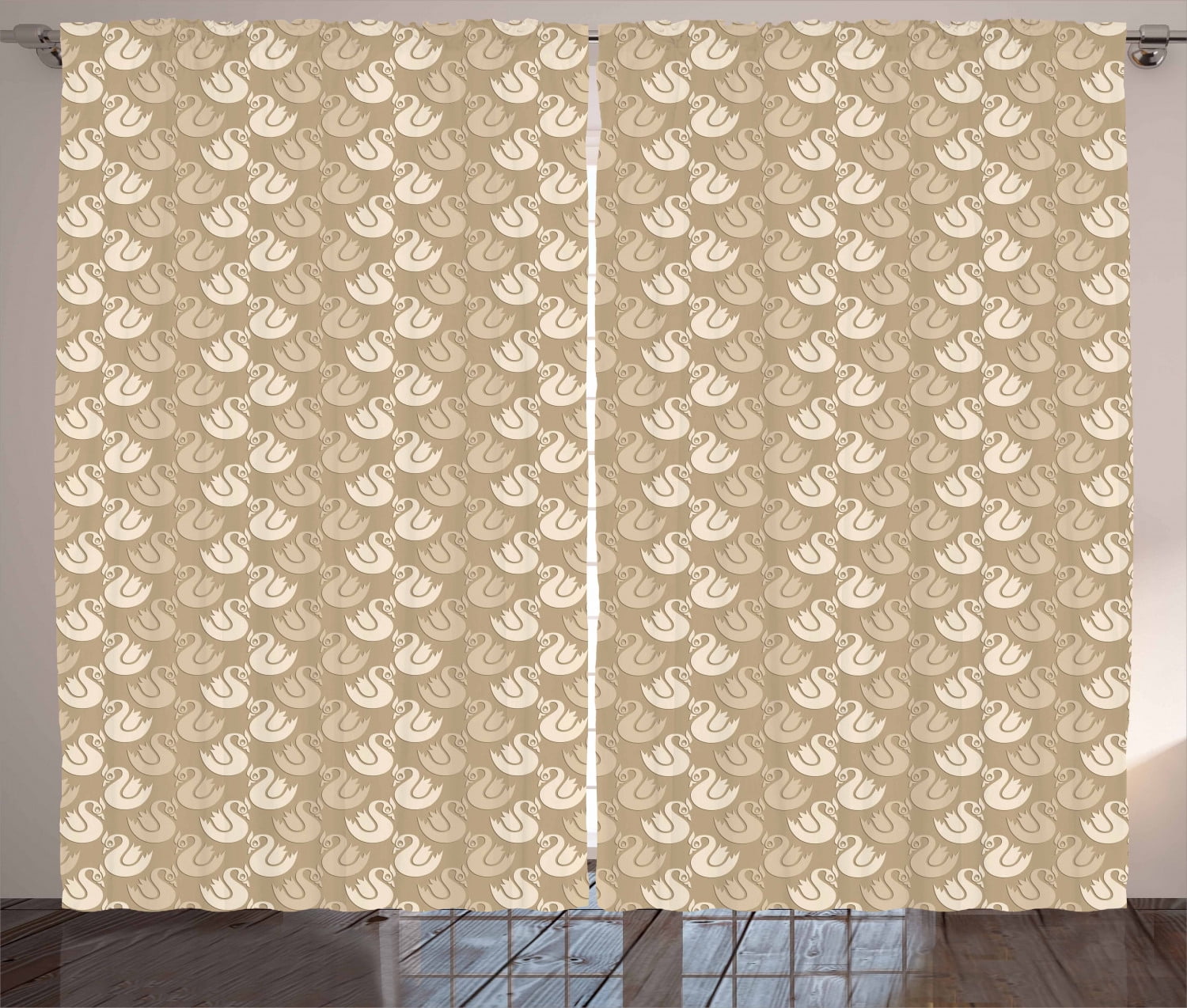 Ambesonne Swan Curtains 2 Panel Set, Abstract Curvy Silhouettes, 108" x ...