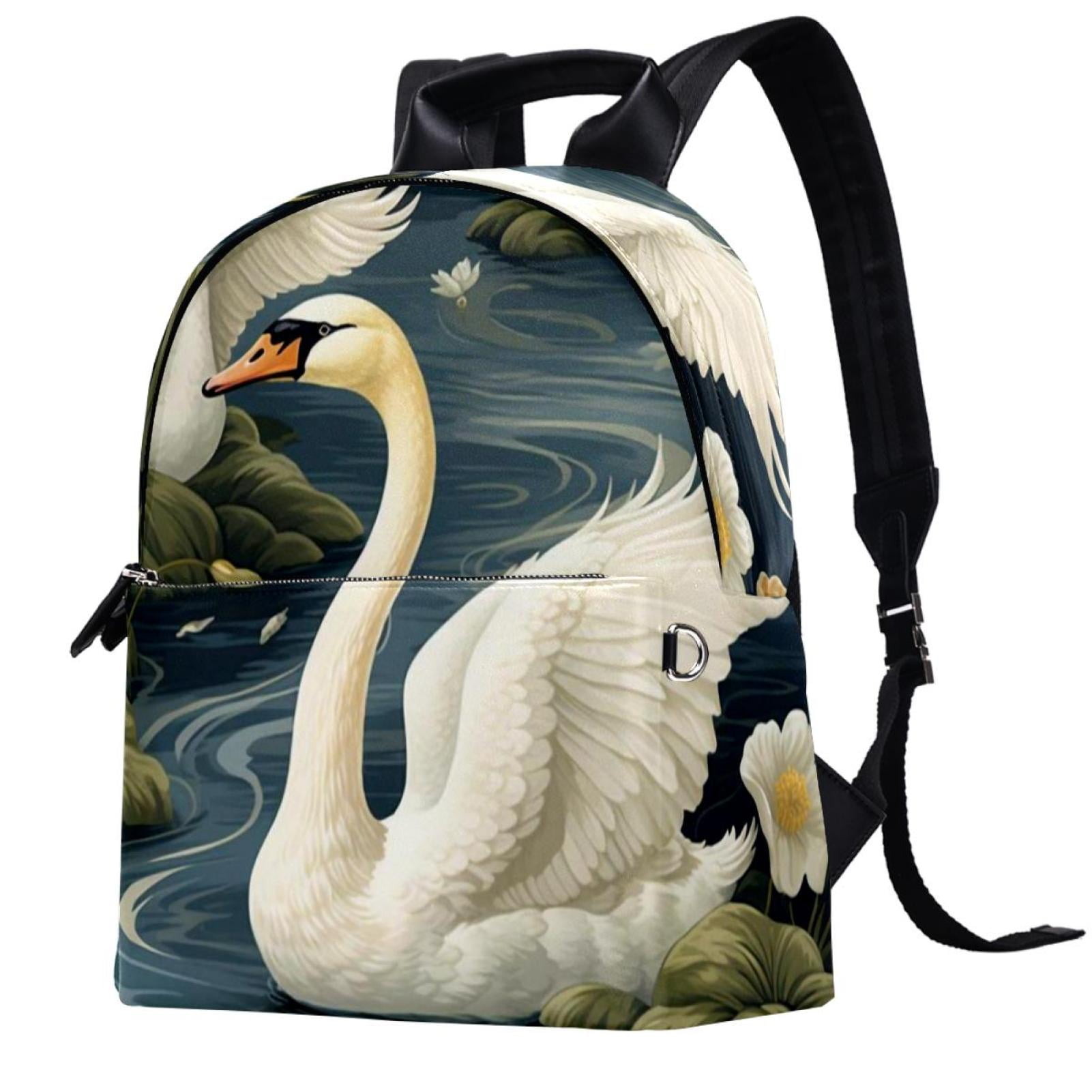 Swan Cute Leather Teacher Backpack for Men Women Teens Work School ...