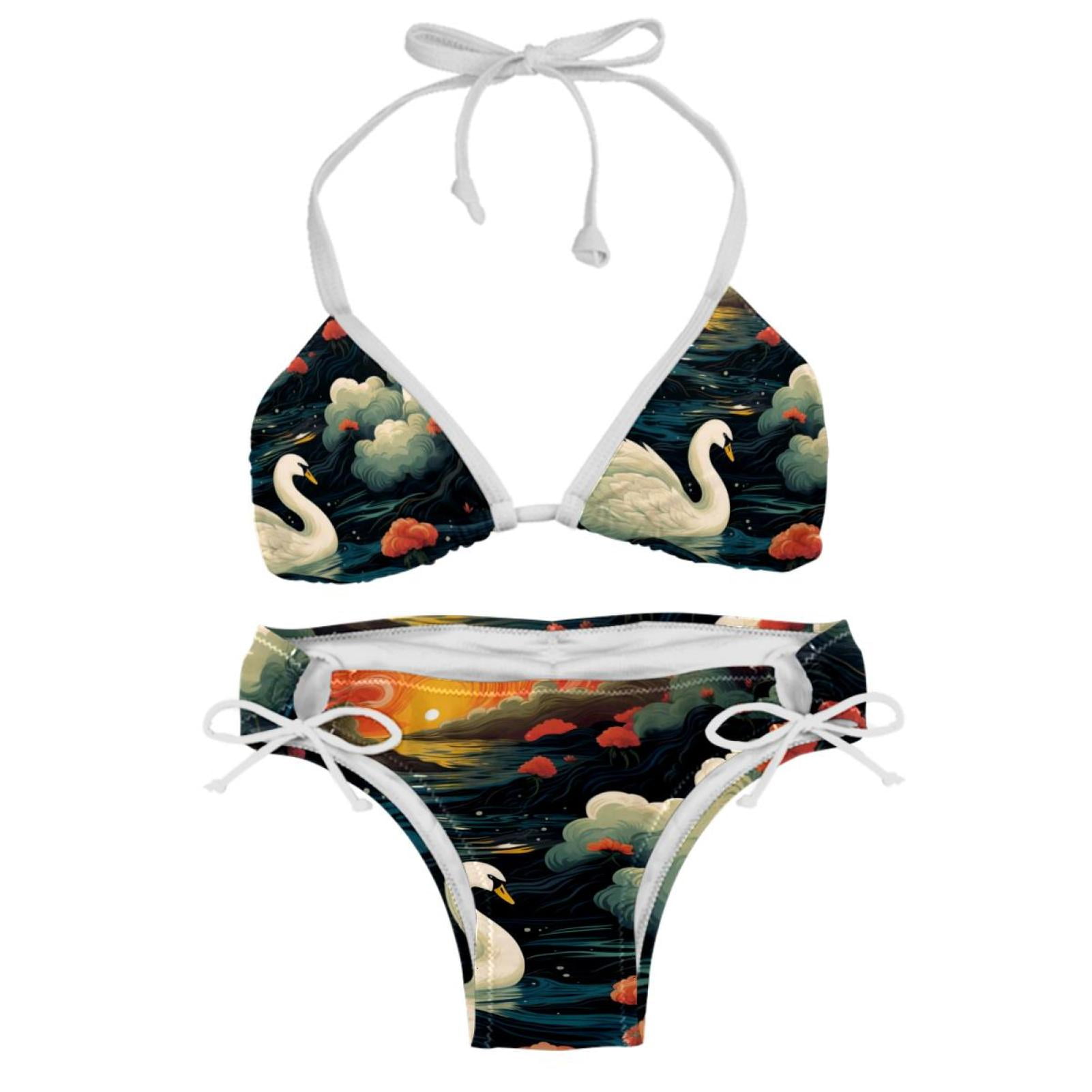 Swan Detachable Sponge Adjustable Strap Bikini Set Two-Pack Swimsuit ...