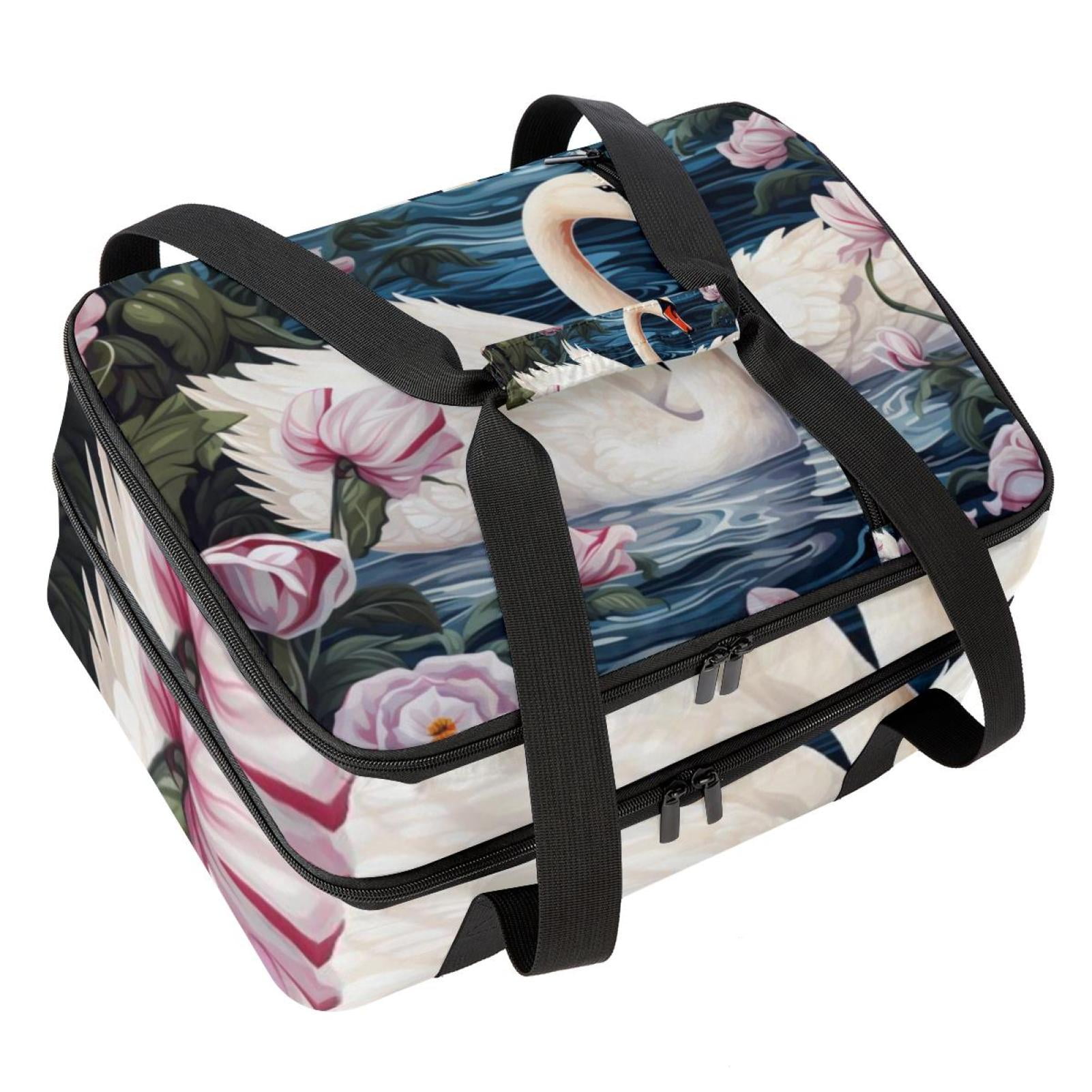 Swan Double Layered Insulated Lunch Bag with Two Compartments for Cold ...