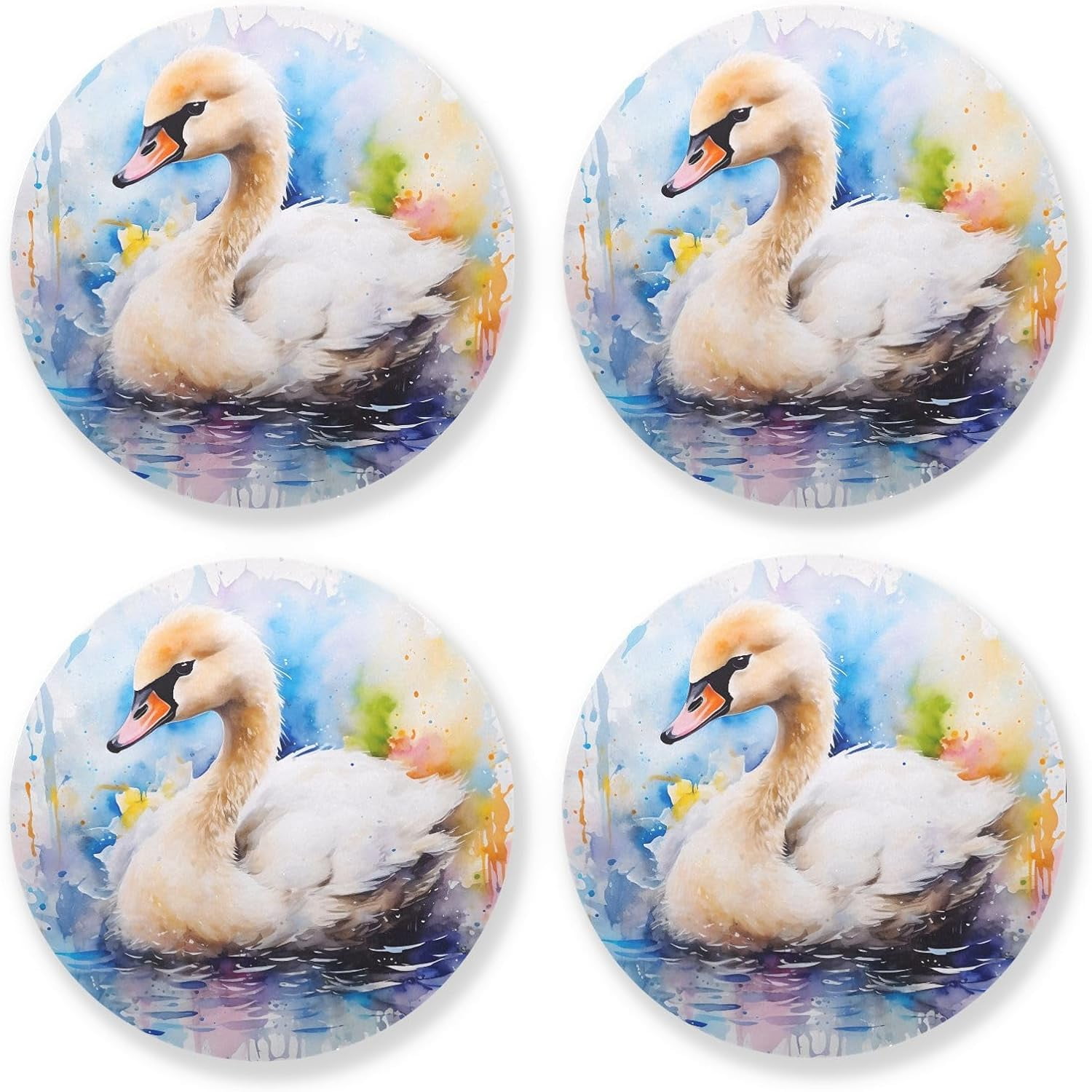 Swan Drinks Coasters, Non-Scratch Cork Base Round Cups Mats for for ...