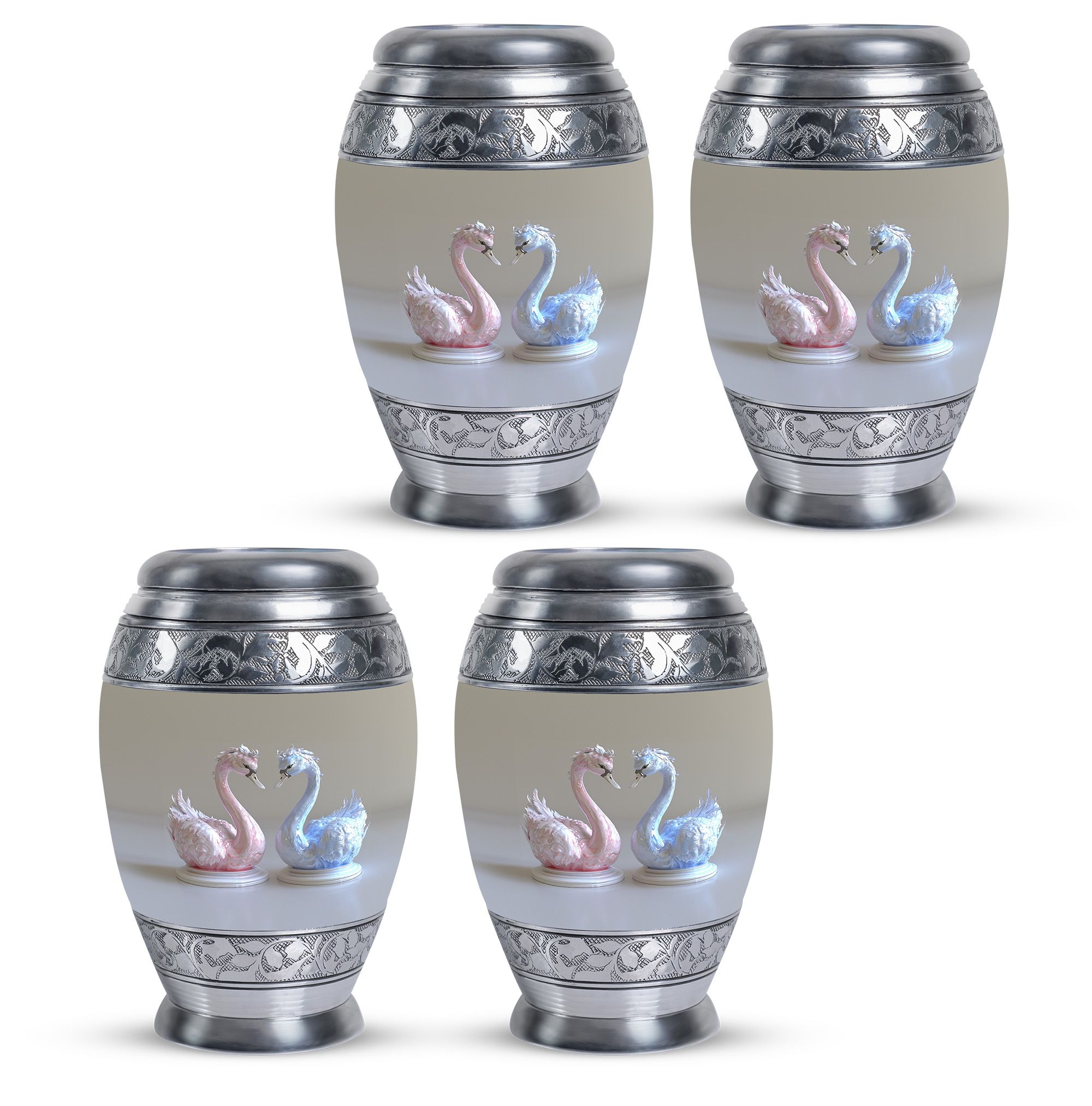 Swan Duo Set Of 4 - 3 Inch Urn, Pink And Grey Cremation Urn, Mini ...