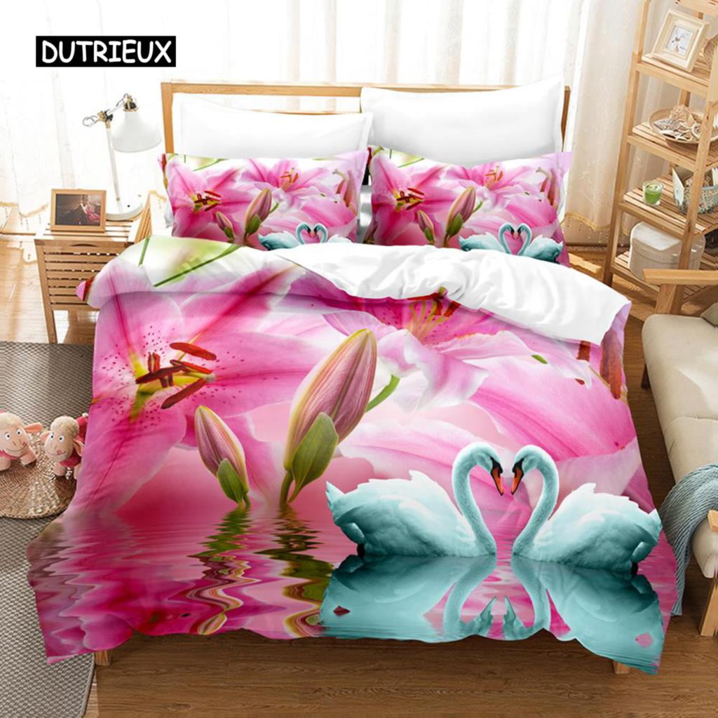 Swan Duvet Cover Set Twin Swan Bedding Set Microfiber King Size Birds ...
