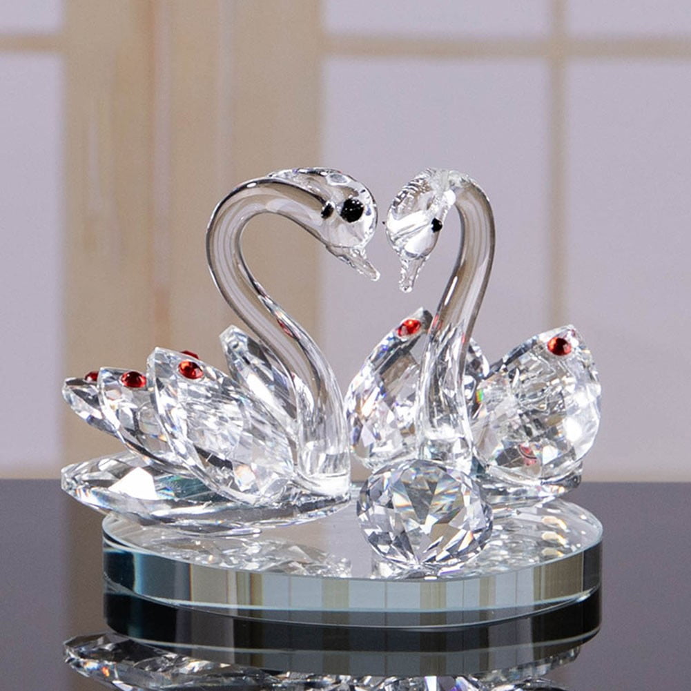 Swan Figurines Glass Swans Ornaments Paperweight Diamond Crafts Table ...