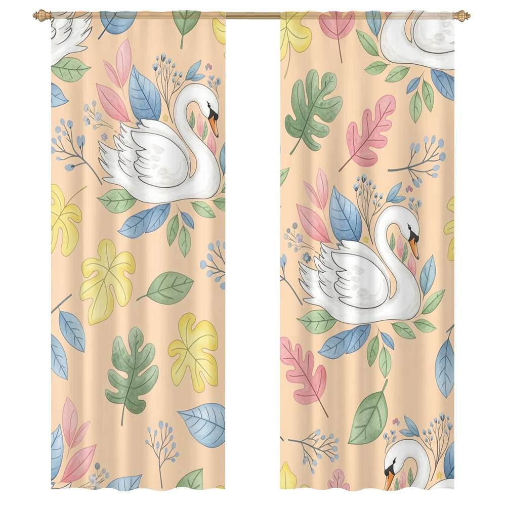 Swan Floral Pattern Sheer Window Curtains for Living Room Kitchen ...
