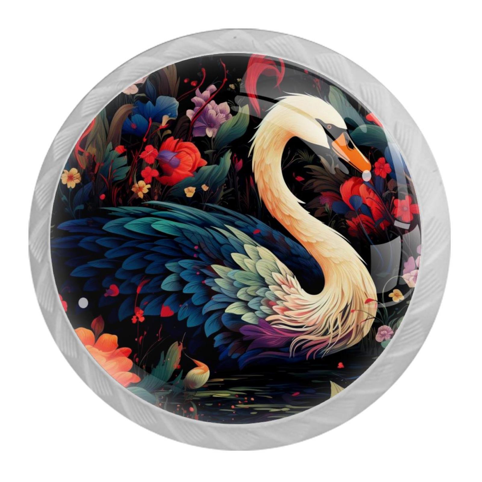 Swan Flowers Colored Drawer Knobs, 4 Piece Set Decorative Kitchen Knobs ...