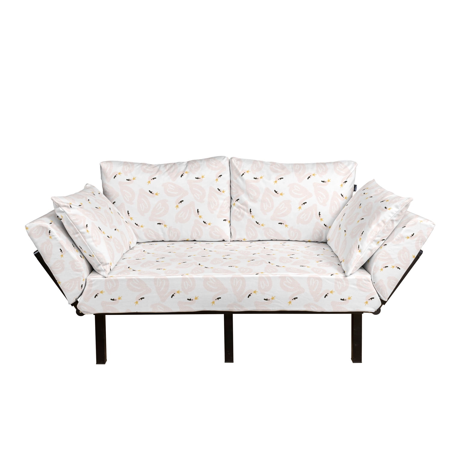 Swan Futon Couch, Doodle Style Pastel Color Swan Cartoones Girly Style ...