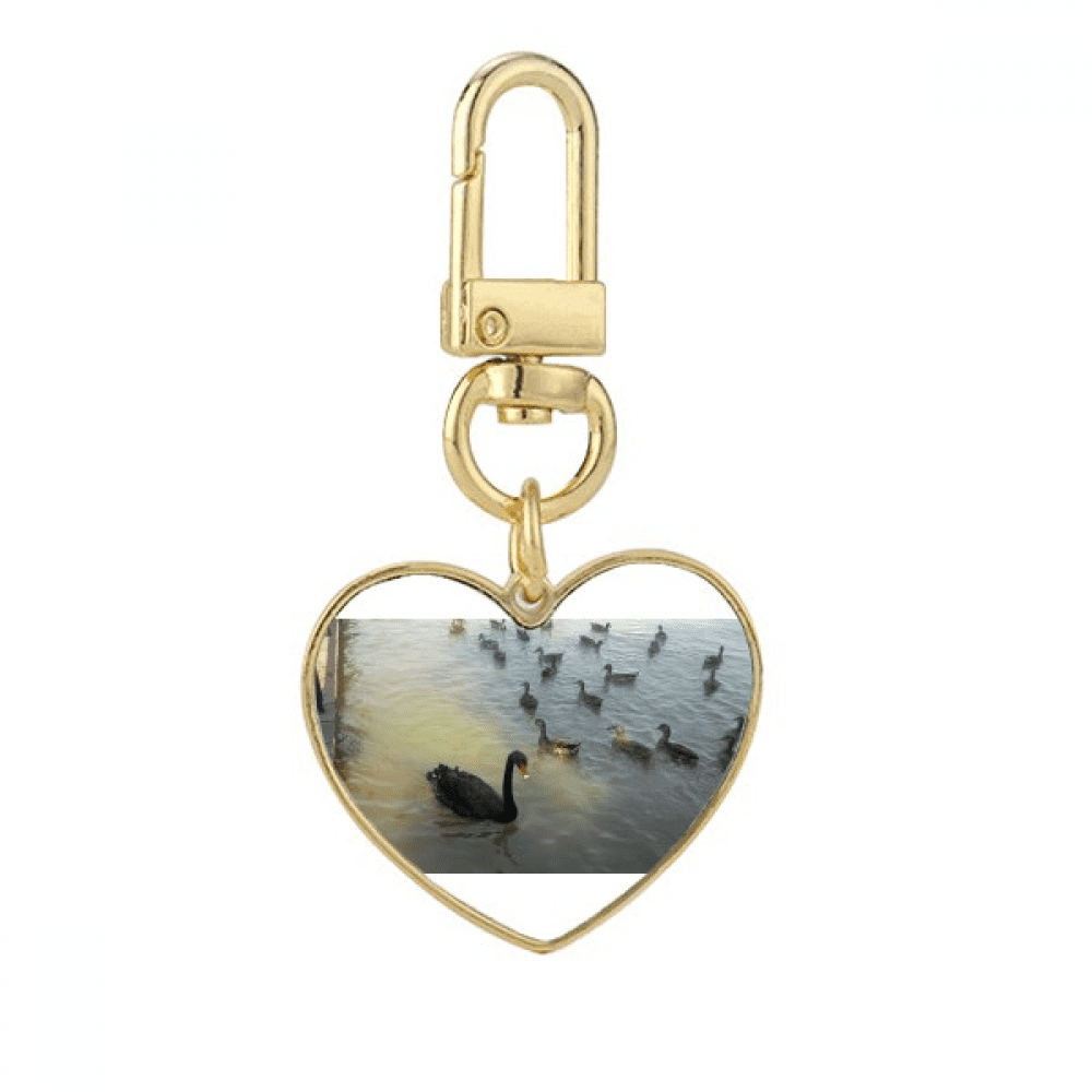 Swan Go Away Art Deco Fashion Gold Heart Keychain Metal Keyring Holder ...
