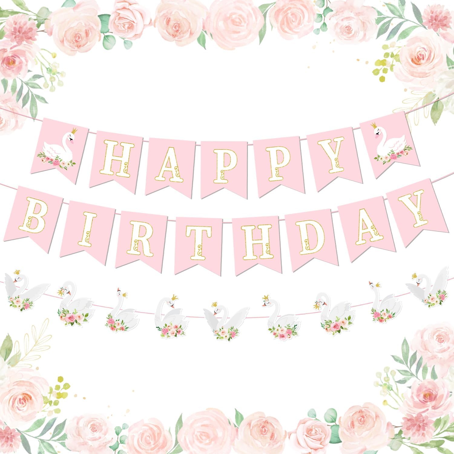 Swan Happy Birthday Banners Swan Princess Party Decoration White Swan ...