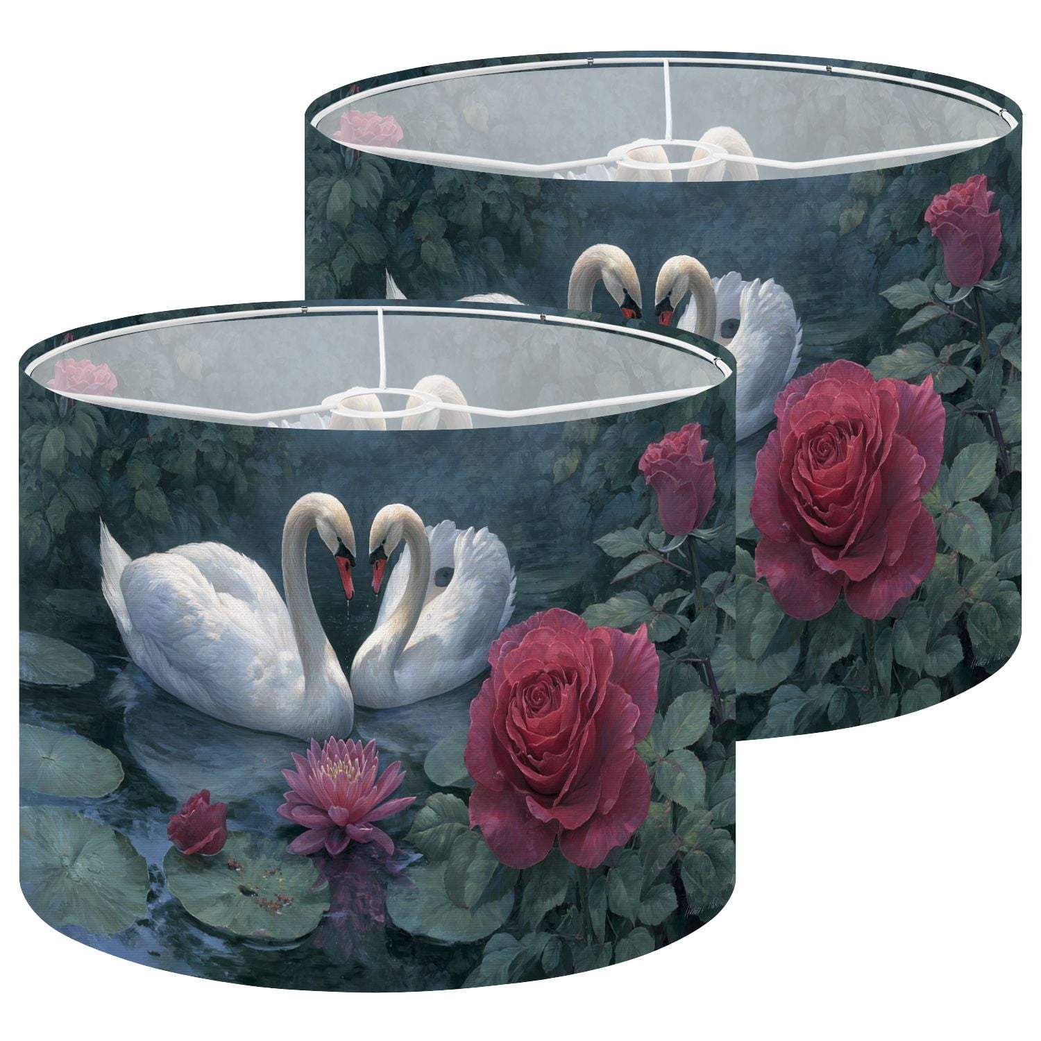 Swan Lampshades 2 Pack Romantic Swan Couple Love Garden Rose Lotus ...