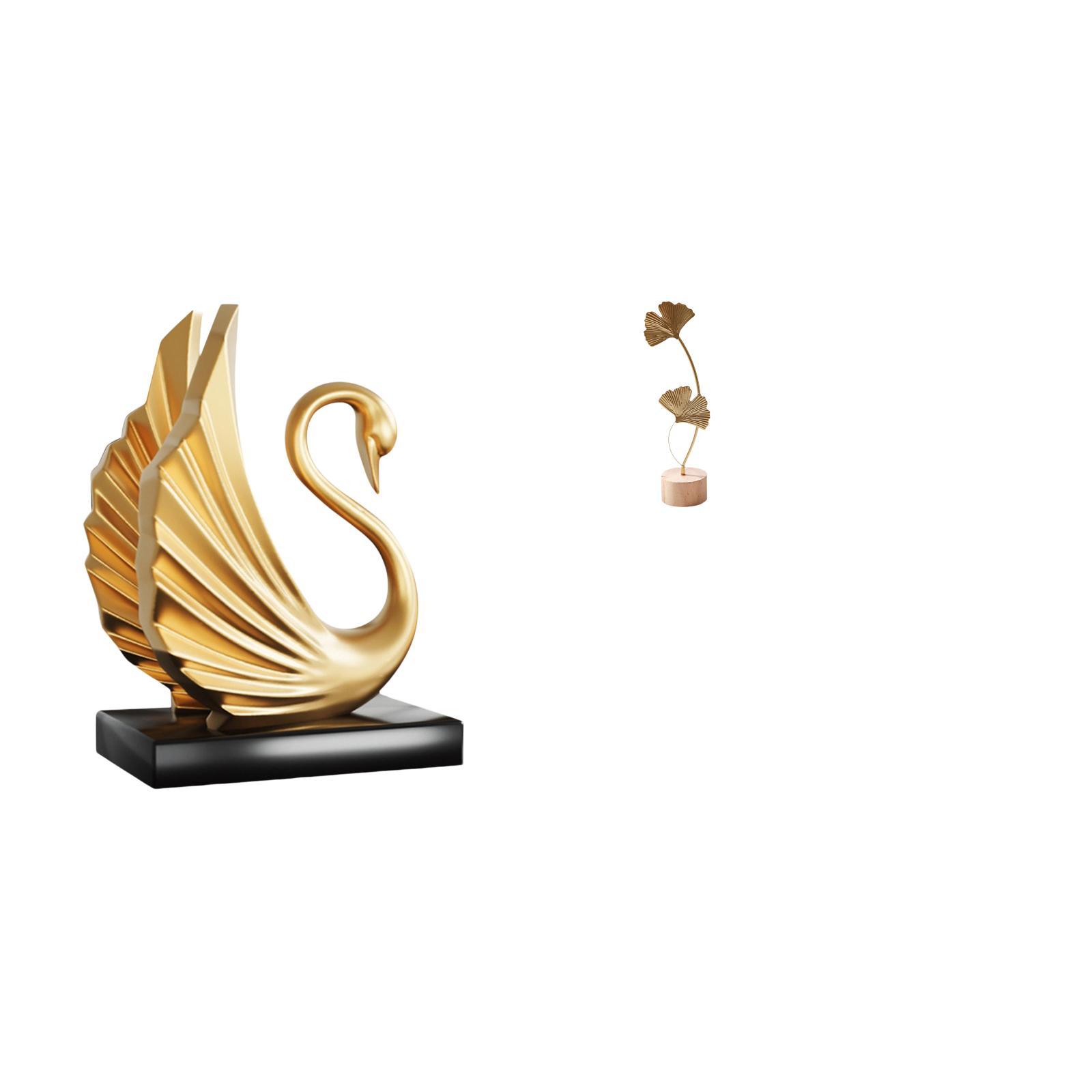 Swan Leaf Sculpture Resin Metal Ornament Elegant Art Decor for Living ...